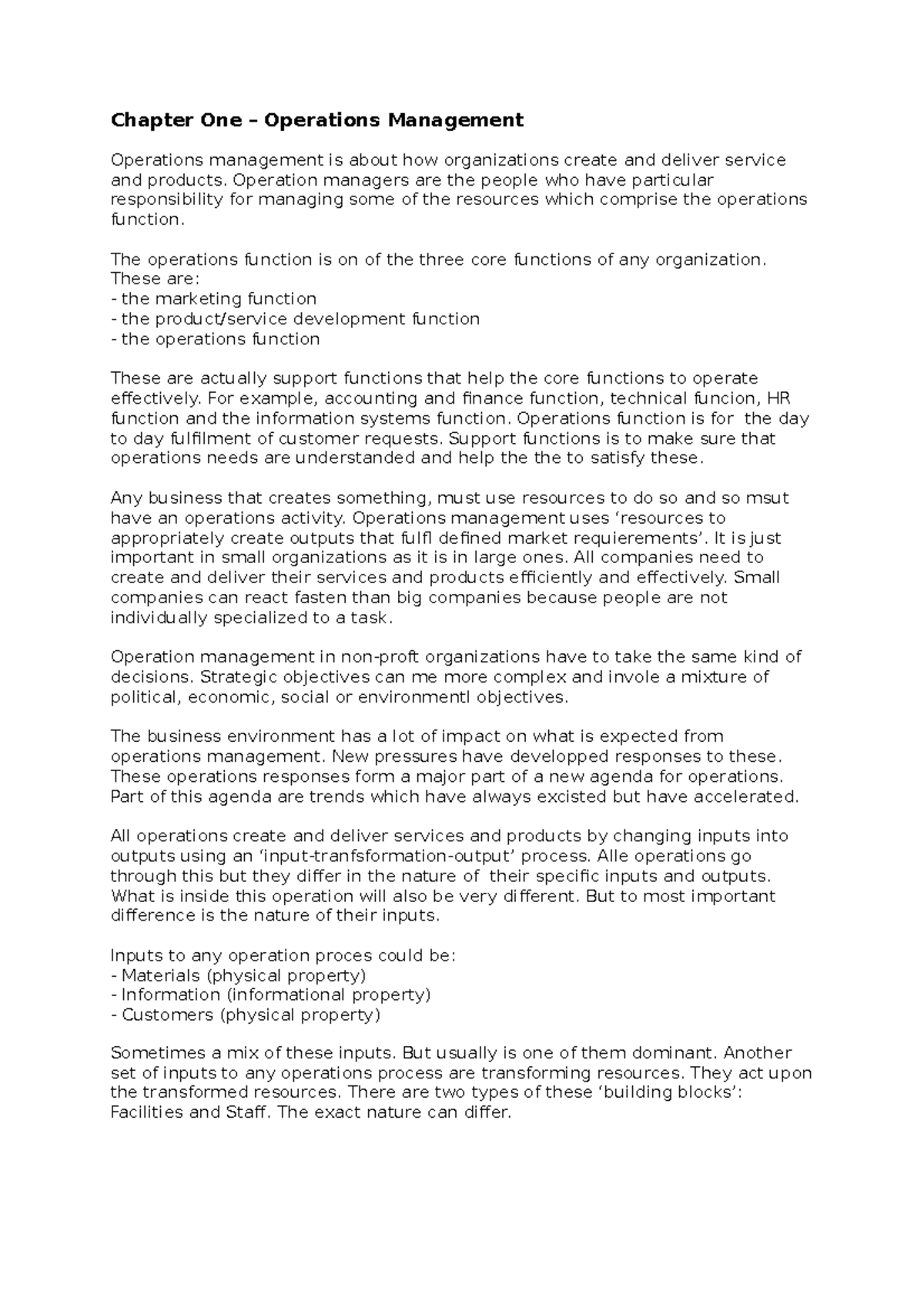 OM 101: Chapter Summaries on Operations Management and Performance ...