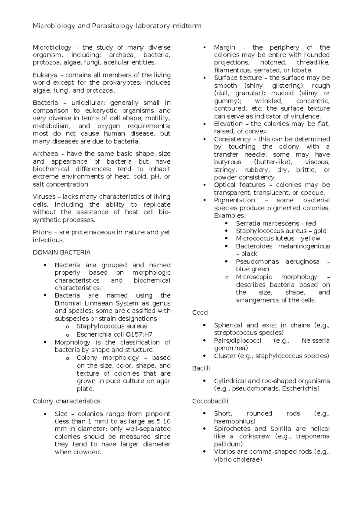 Microbiology and Parasitology: Lab Midterm Study Guide - Studocu