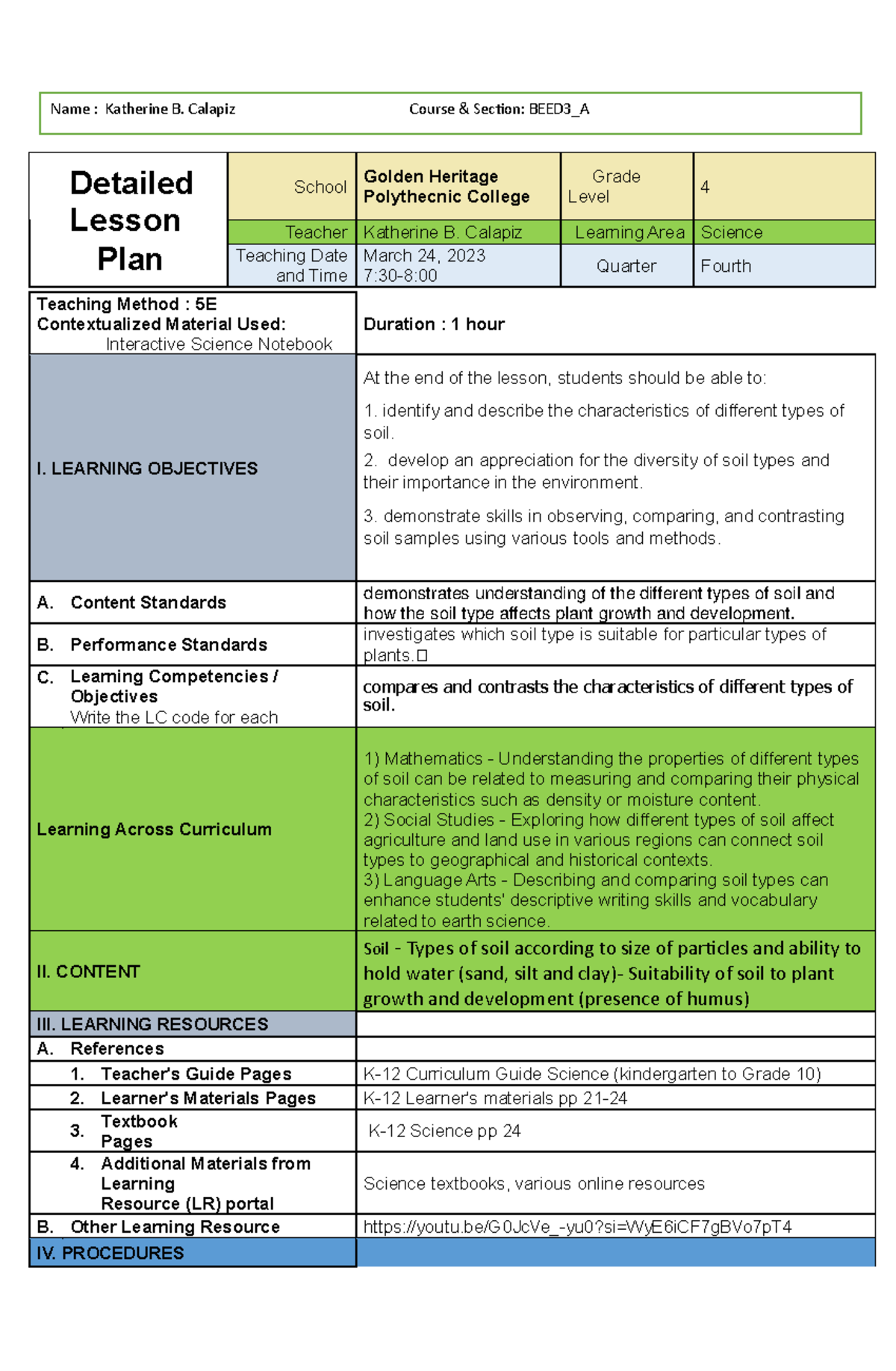 5E Lesson PLAN - It is for educational purposes - School Golden ...