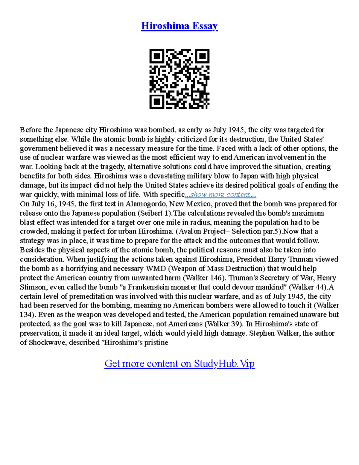 Hiroshima Essay: Analyzing John Hersey's Depictions of Tragedy - Studocu