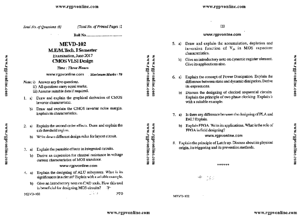 MEVD 102 June 2017 - Question Paper on CMOS VLSI Design - Studocu