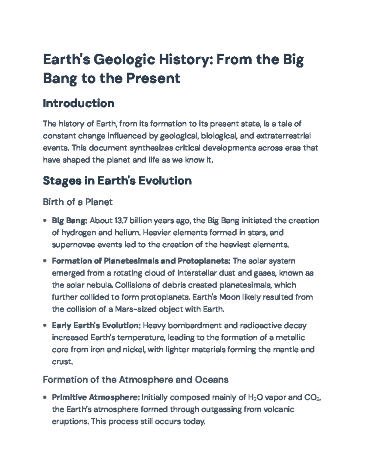 Earth's Geologic History (GEOL 101): From Big Bang to Present Overview ...