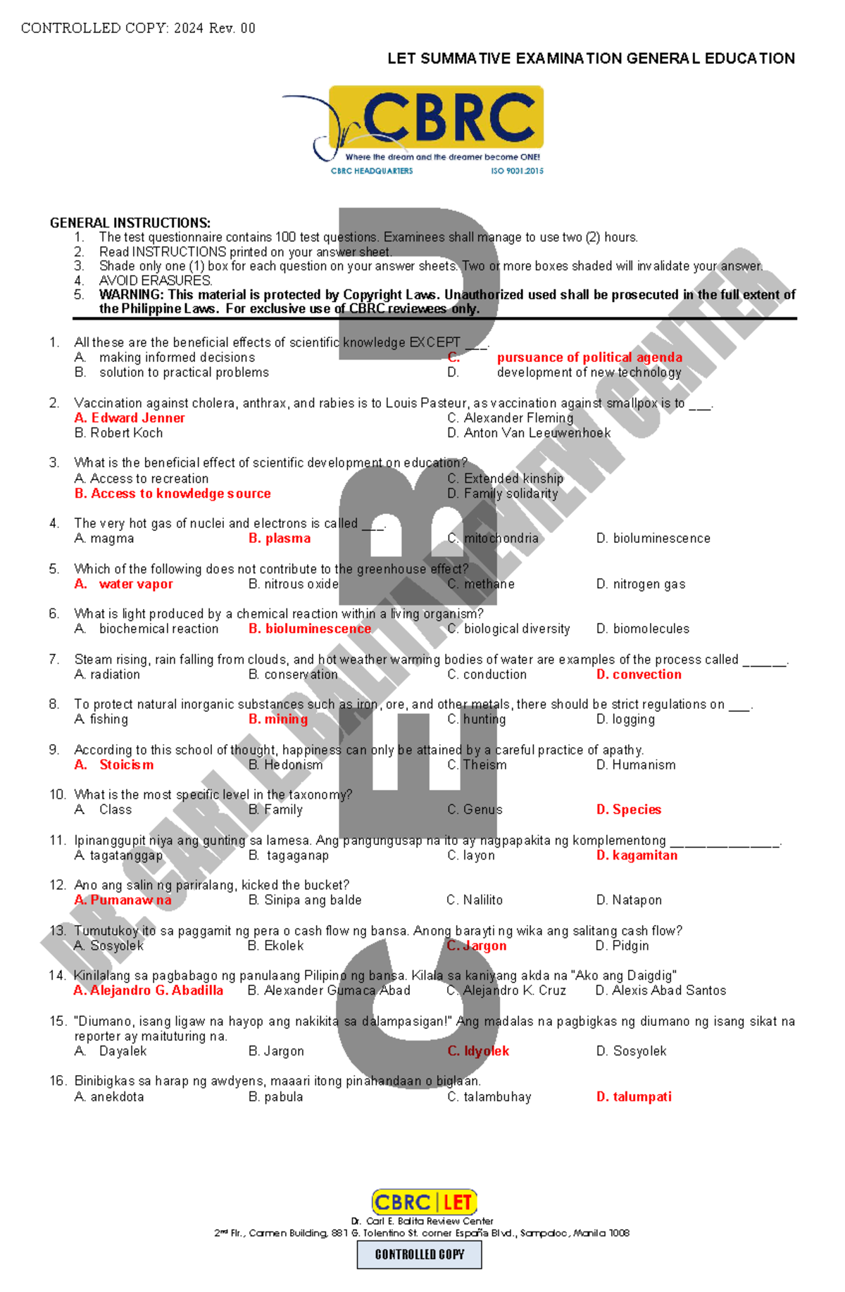 Cebu LET Summative Exam 2024: General Education Review - Studocu