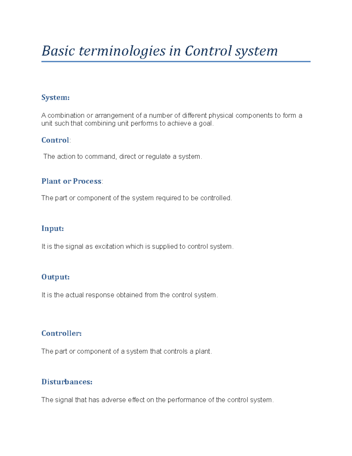 Basic Control Engineering( PART-1) - Basic terminologies in Control system System: A combination ...