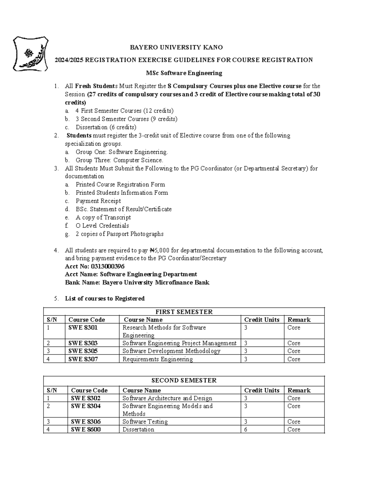 MSc Software Engineering Course Registration Guidelines - Studocu