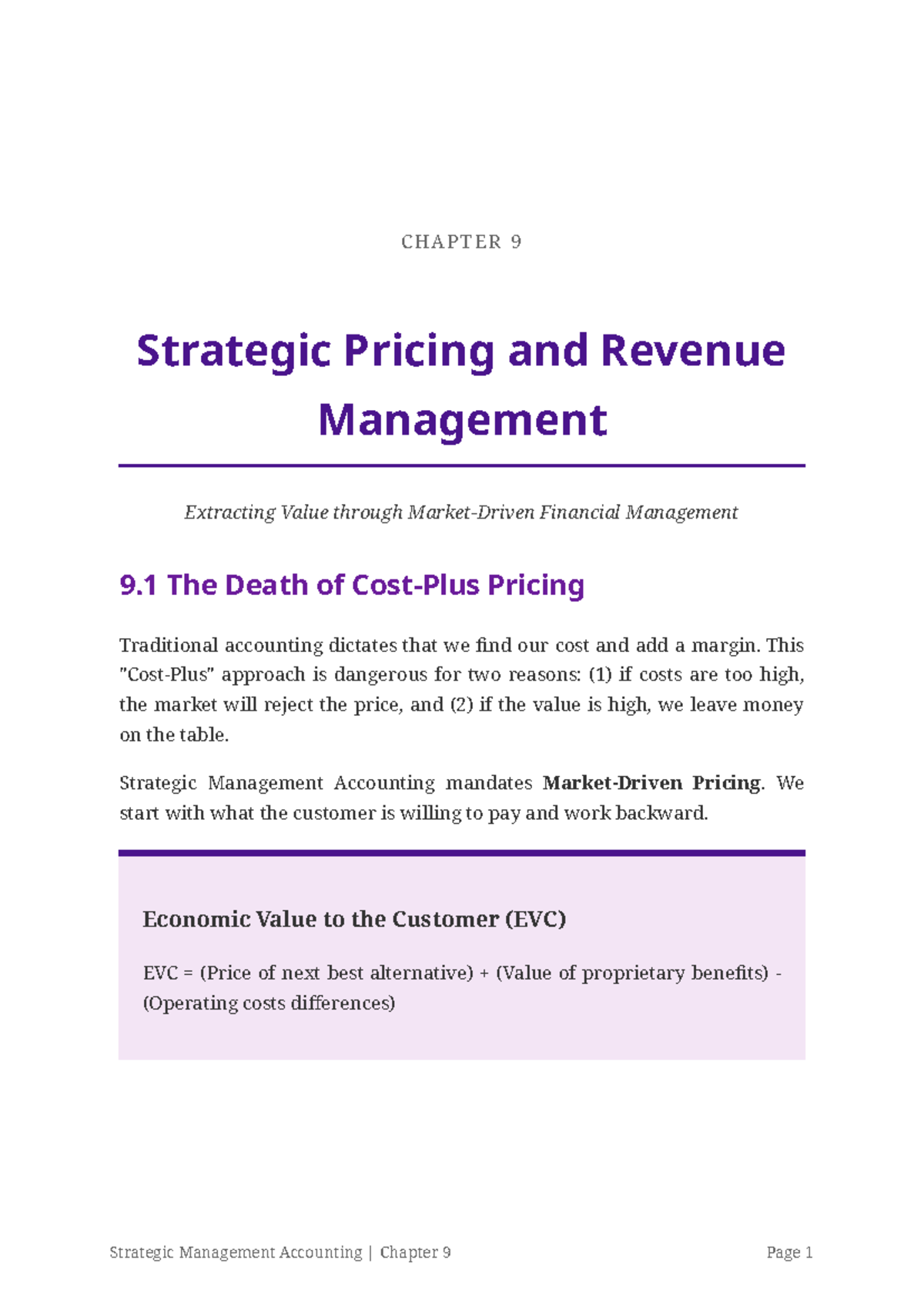 CHAPTER 9 Strategic Pricing & Revenue Management Insights - Studocu