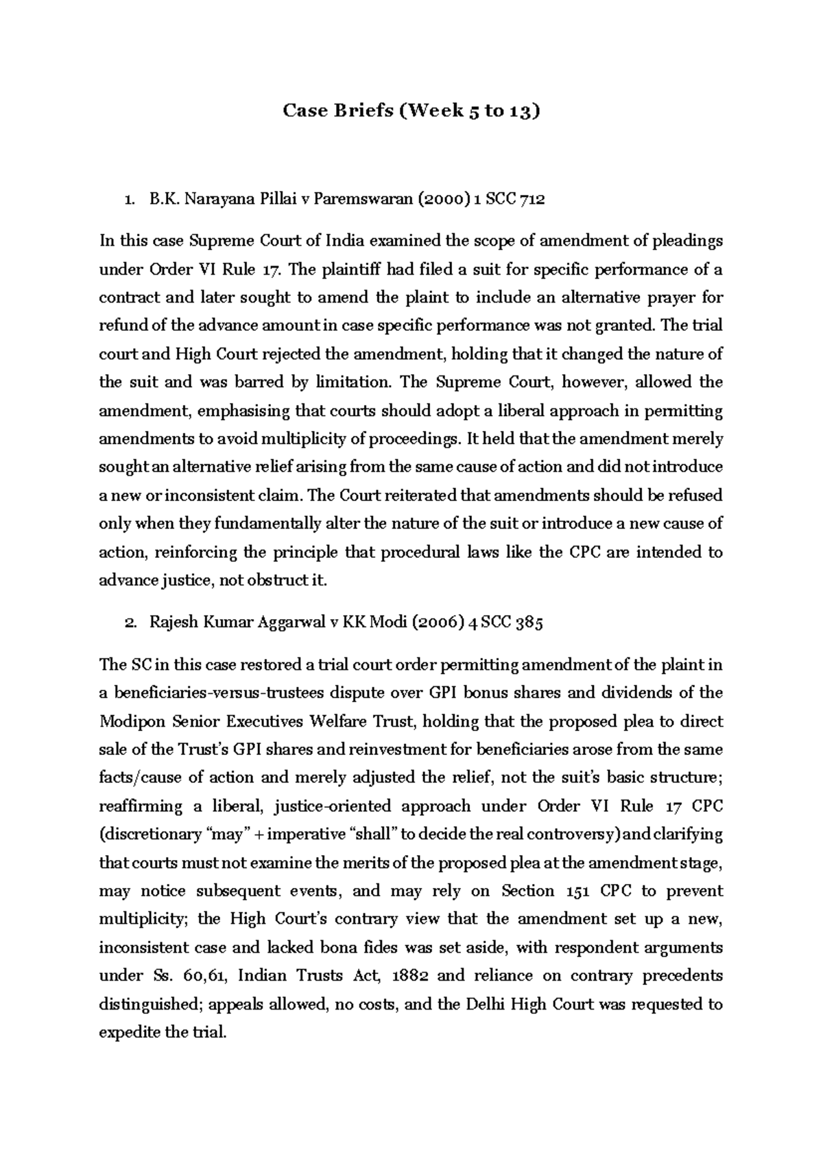 Case Briefs on Landmark Judgments (Weeks 5-13) - Studocu