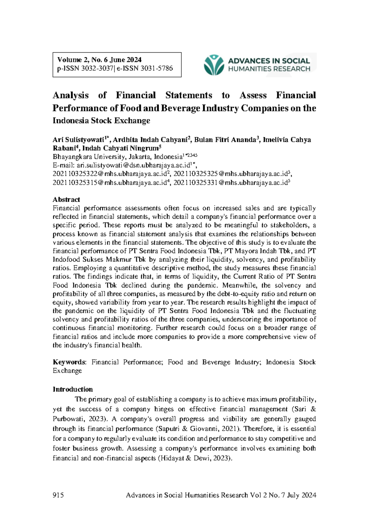Financial Statement Analysis of Food & Beverage Firms on IDX: 2020-2022 ...
