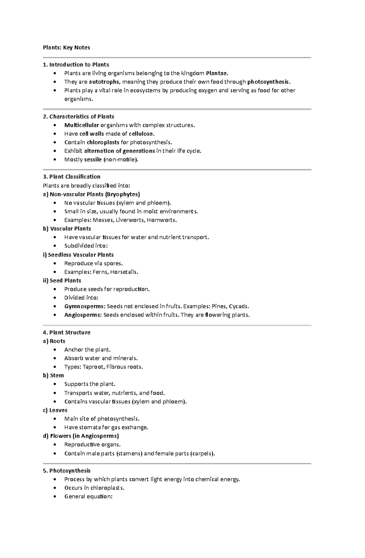 Plants: Key Notes on Introduction, Classification, and Structure - Studocu