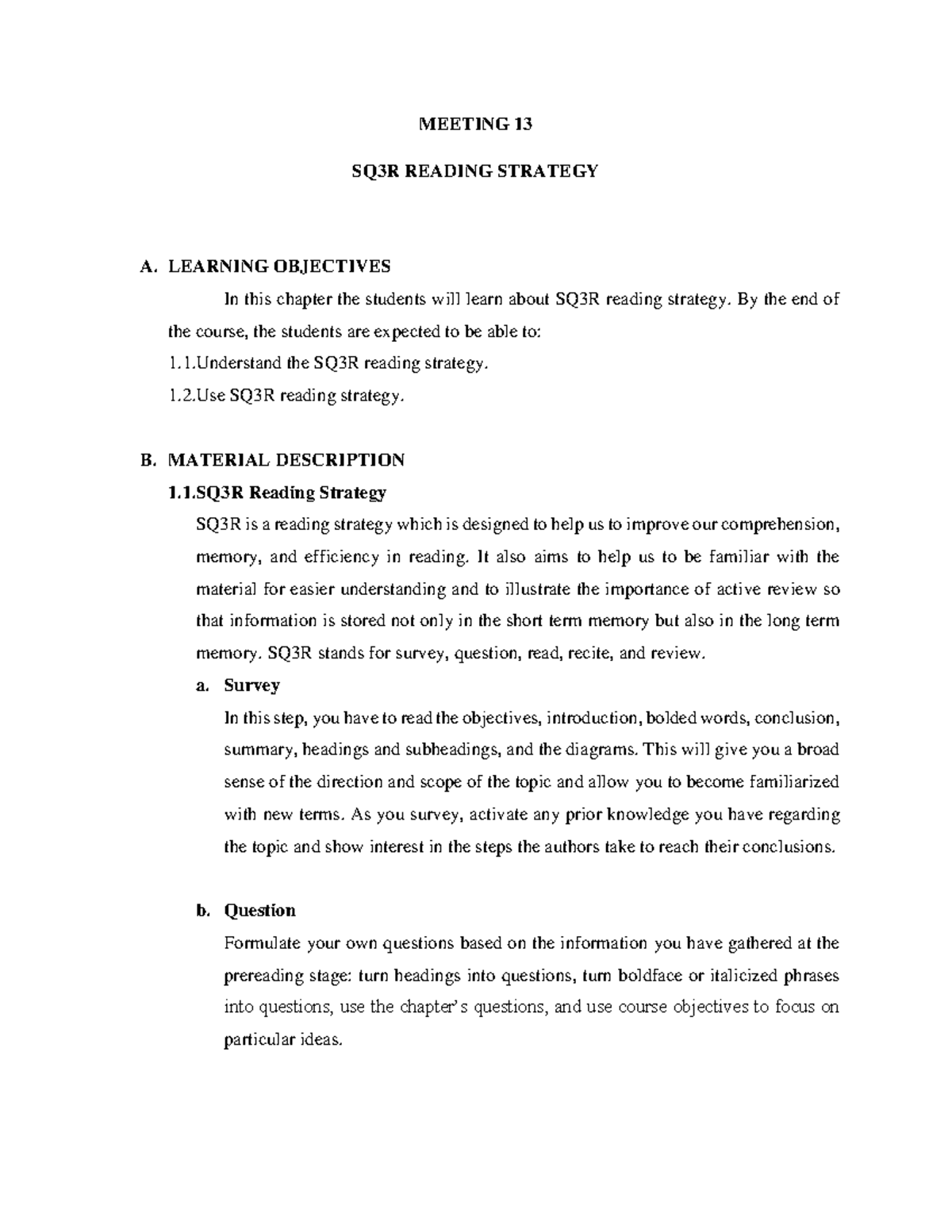 Meeting 13: Exploring SQ3R Reading Strategy for Effective Learning ...