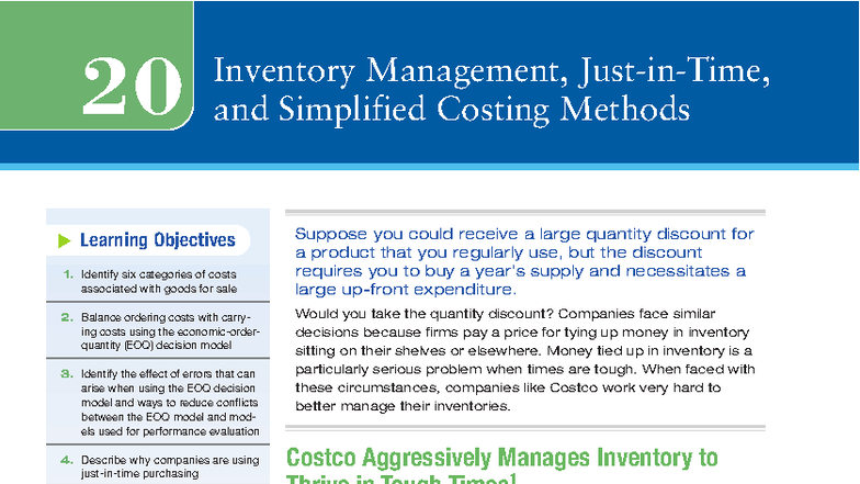 Chapter 20 - Inventory Management (IM 101): JIT & Costing Methods - Studocu