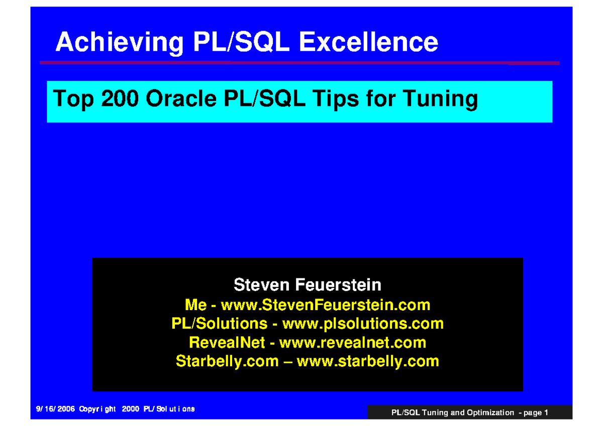 Top 200 PL/SQL Optimization Tips: Enhance Your Oracle Performance - Studocu