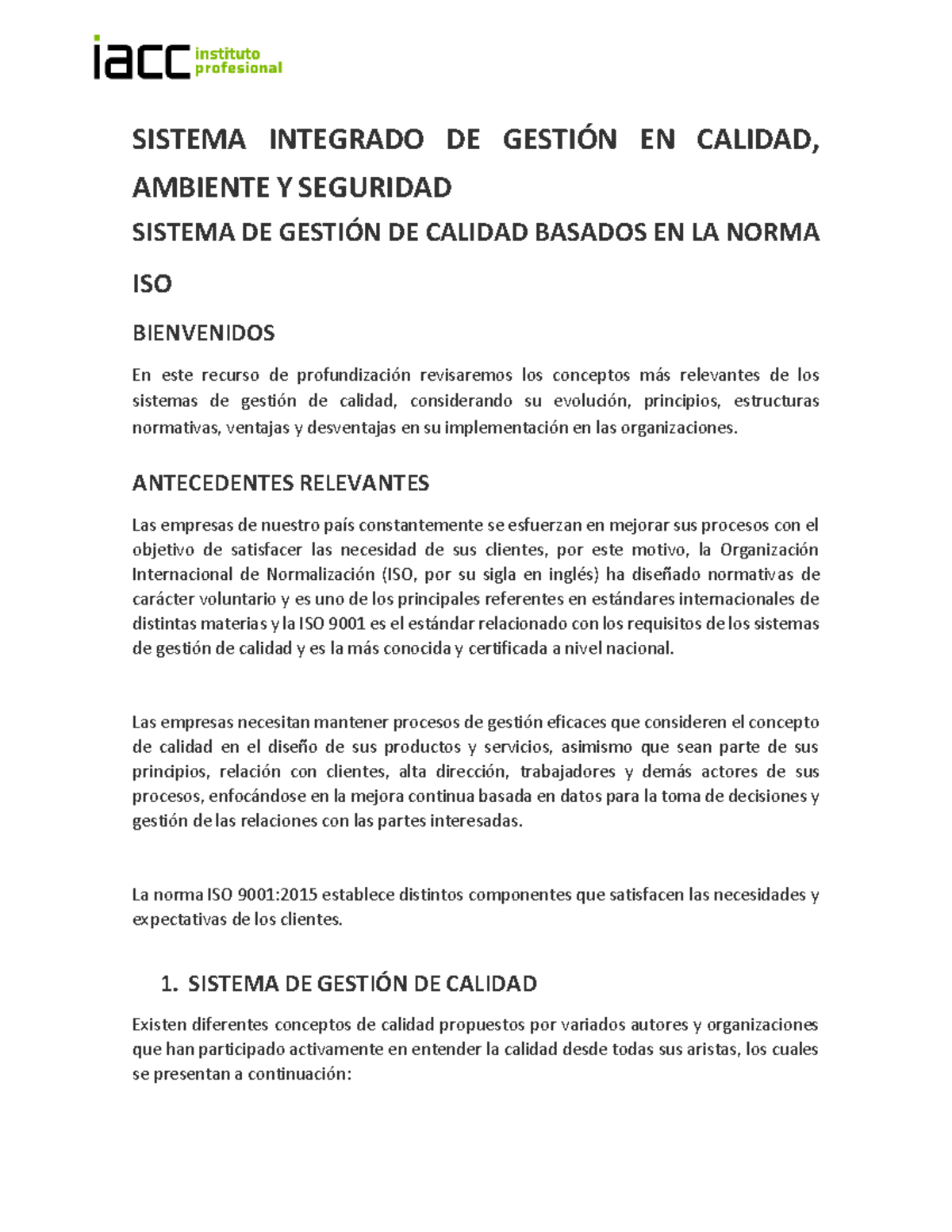 Notas de Profundización sobre Sistemas de Gestión en Calidad ISO 1204 ...