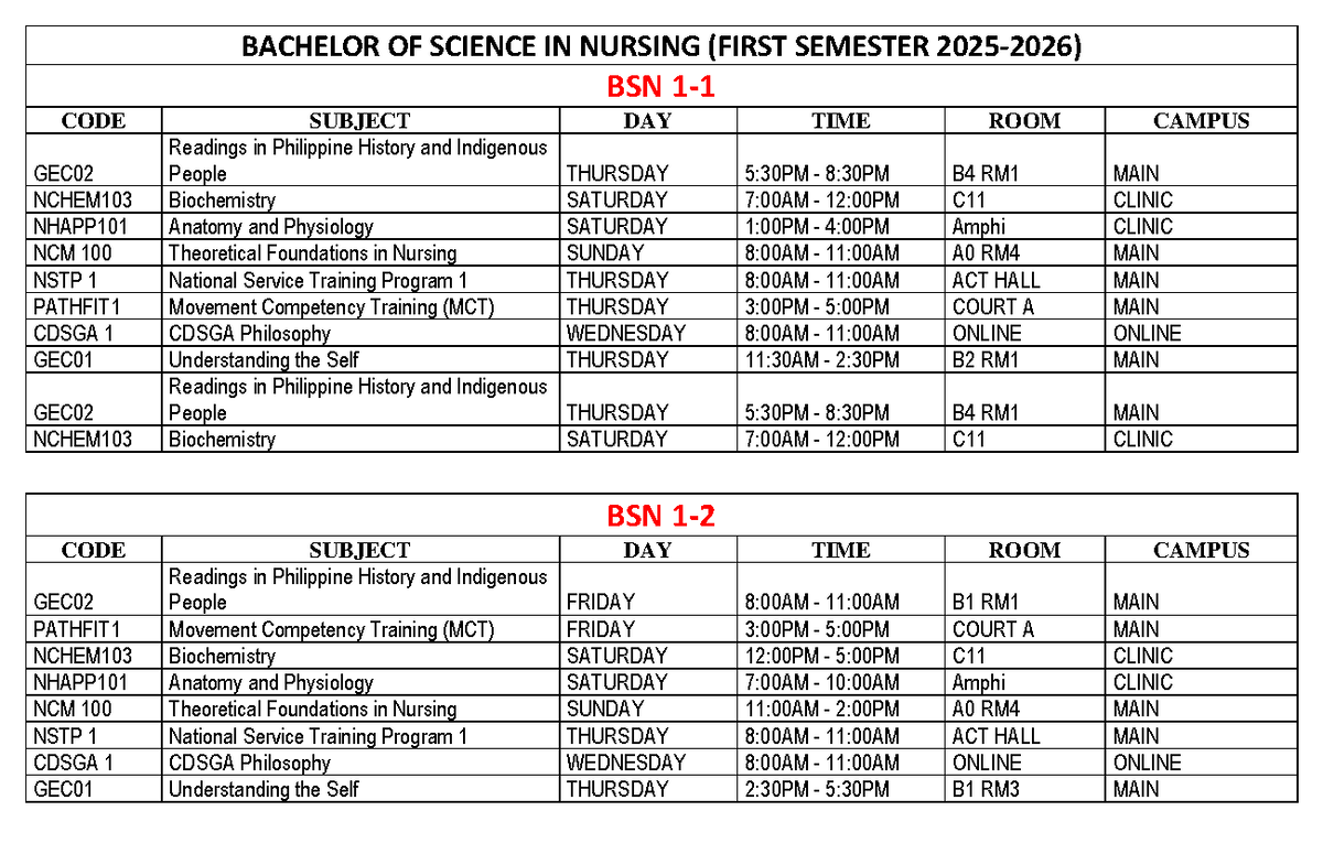 Bachelor of Science in Nursing (BSN) - First Semester Overview - Studocu