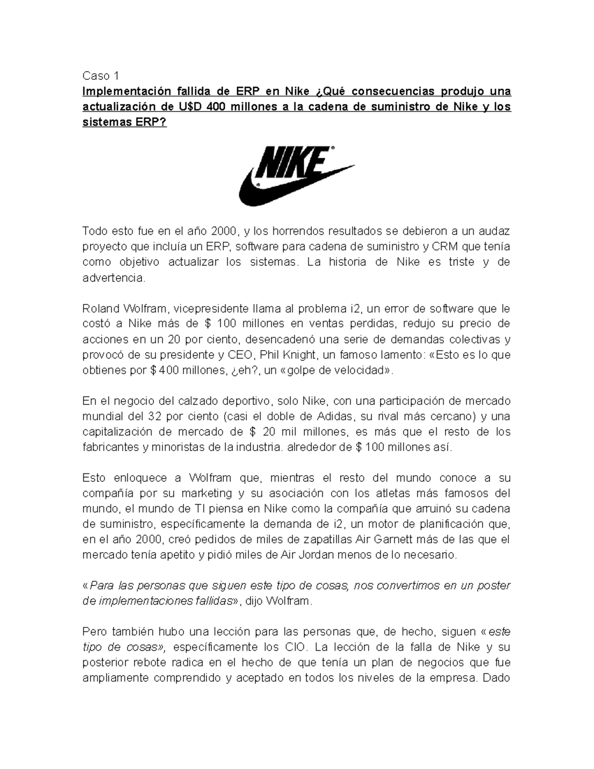 Caso de Estudio: Implementación Fallida de ERP en Nike y Éxito de CRM ...