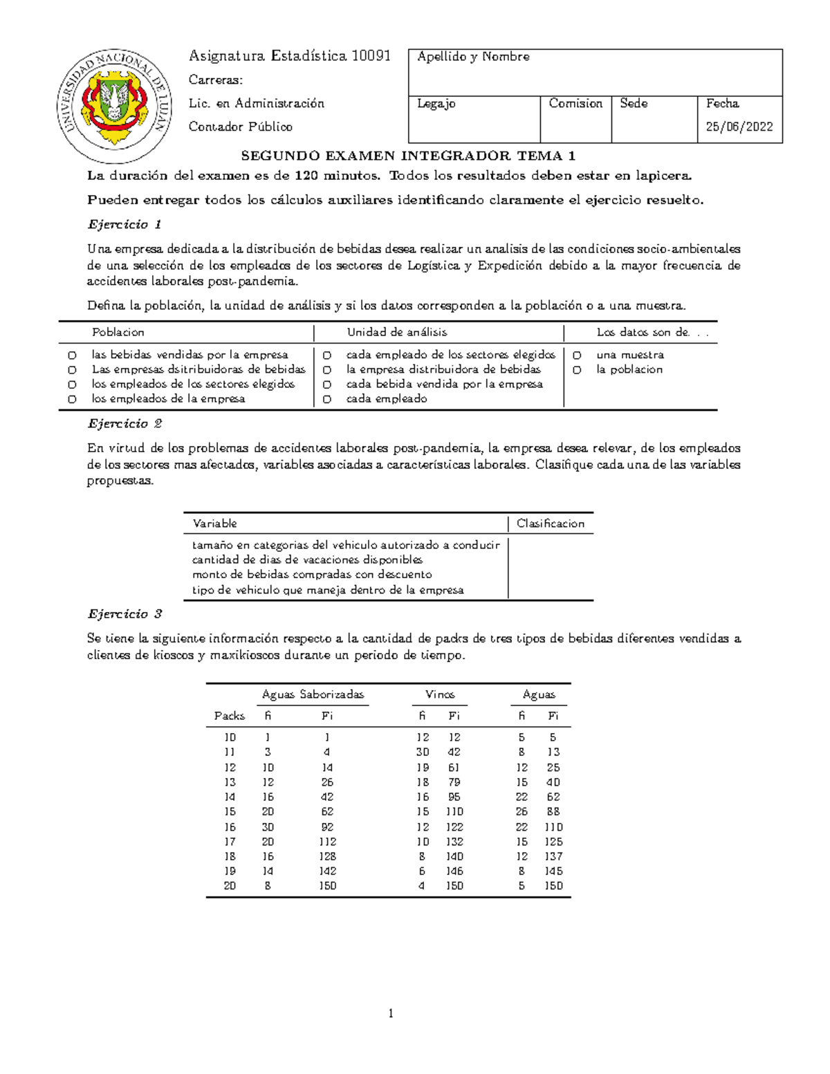 Segundo Examen Integrador Estadística 10091 - Análisis de Datos ...