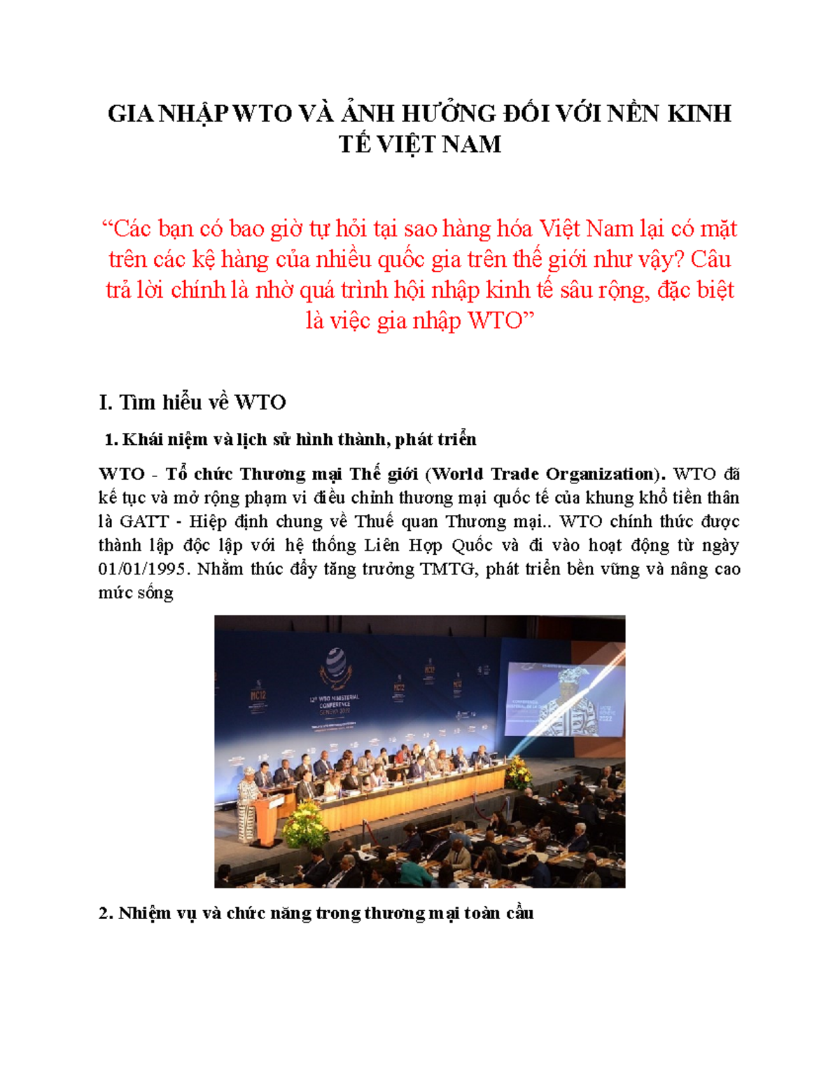 GIA NHẬP WTO VÀ TÁC ĐỘNG ĐẾN KINH TẾ VIỆT NAM: PHÂN TÍCH CHI TIẾT - Studocu