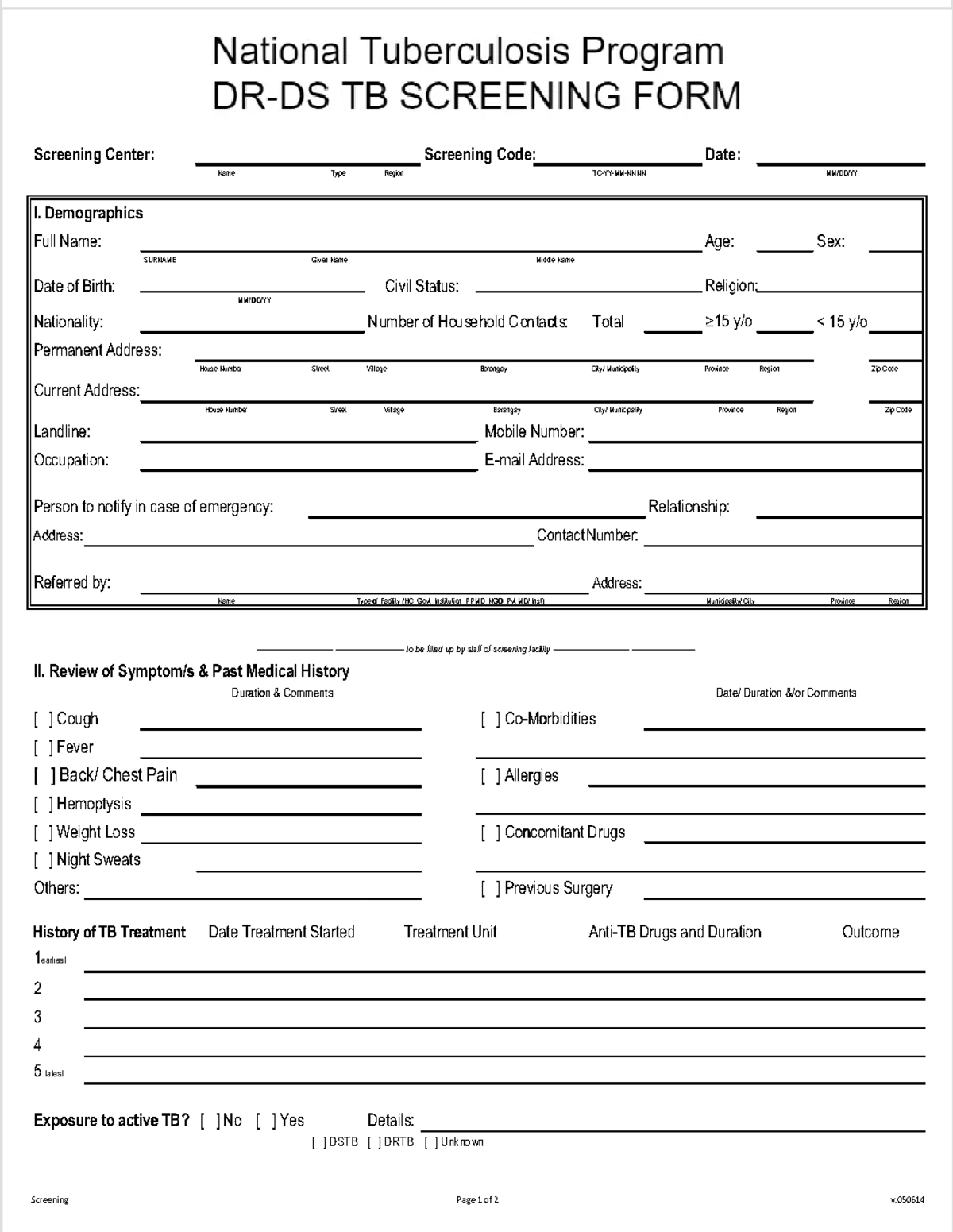 NTP PMDT Tuberculosis Screening Form and Demographics Details - Studocu