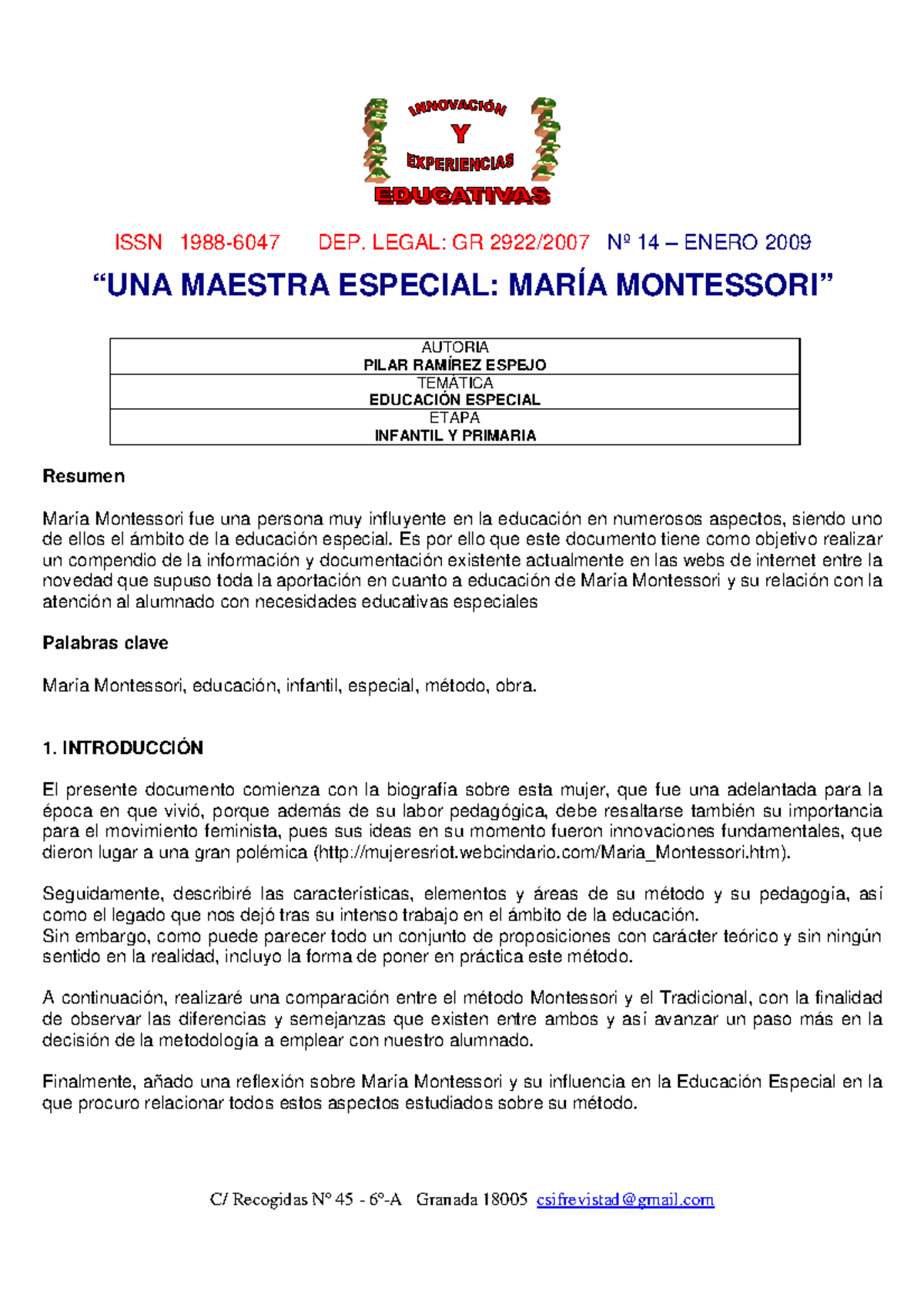Método Montessori y Educación Especial: Un Legado Transformador (GR Nº ...