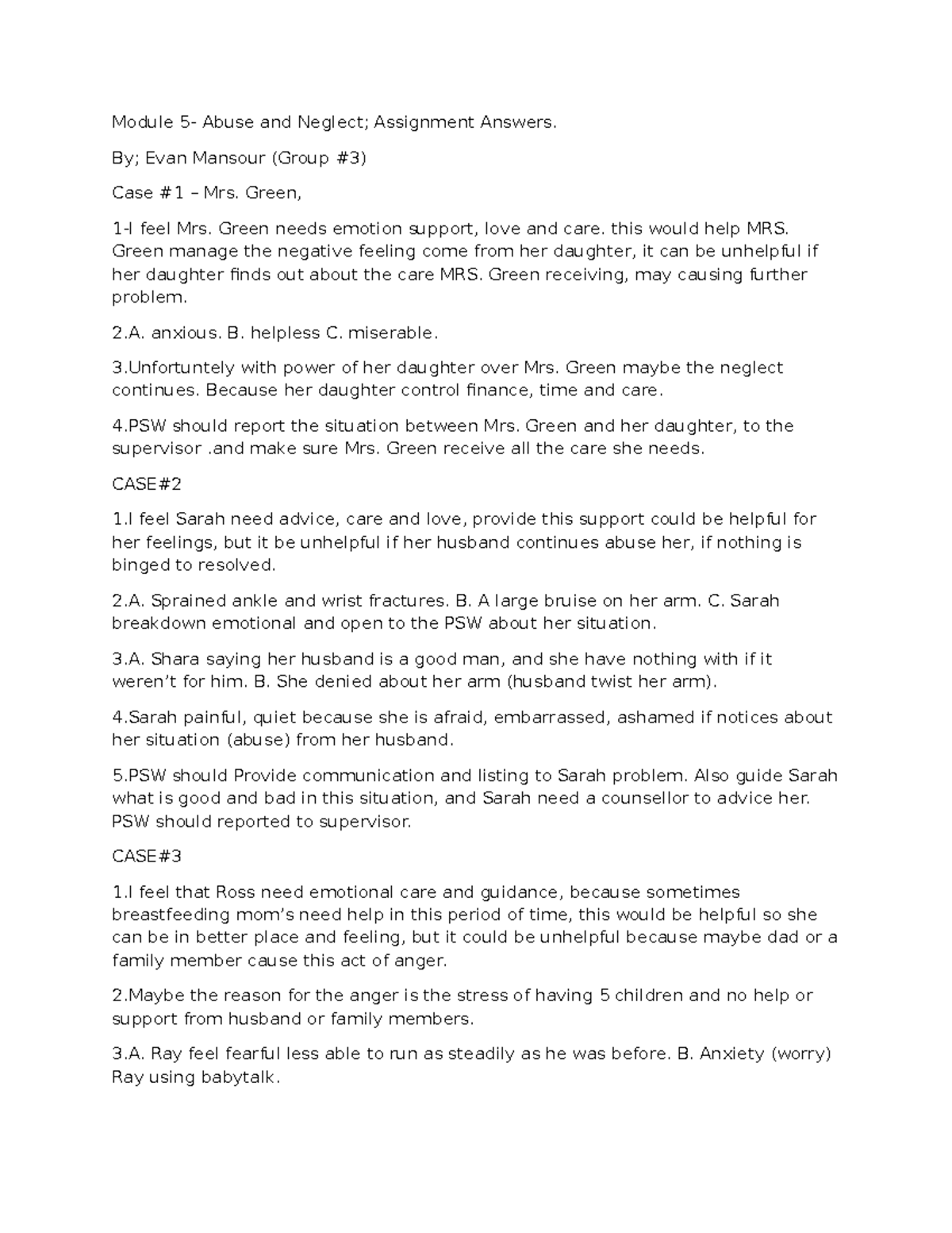 Module 5 Case Study: Emotional Support and Abuse Management - Studocu