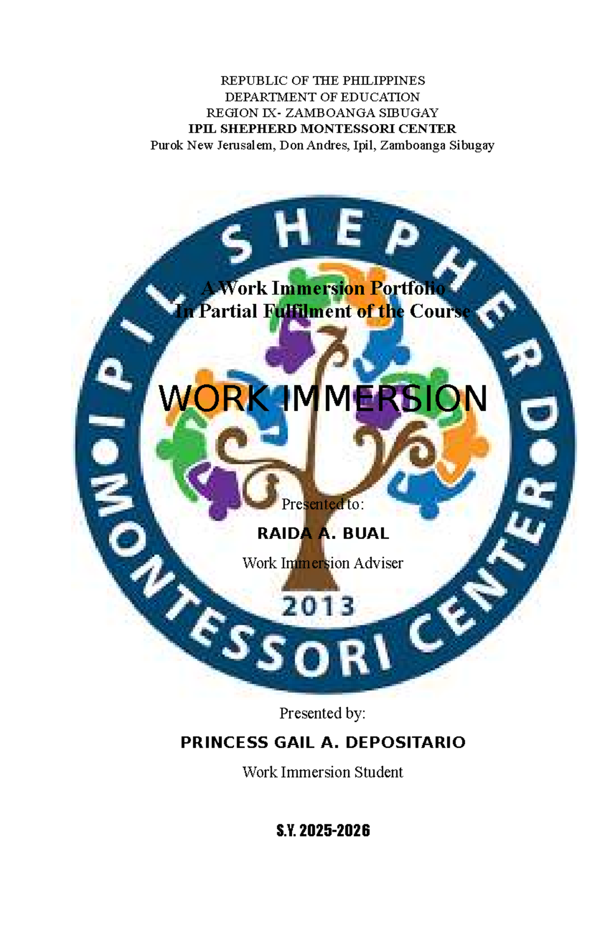 Work Immersion Portfolio Front PAGE GAIL - Philosophy of the Human ...