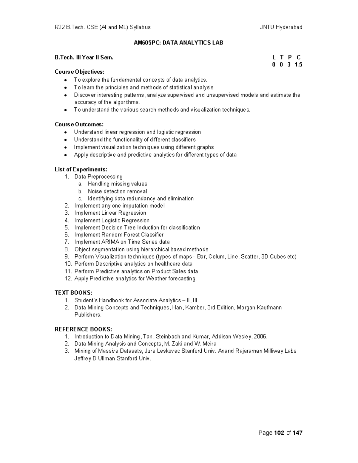 AM605PC: Data Analytics Lab Syllabus for B.Tech CSE (AI & ML) - Studocu