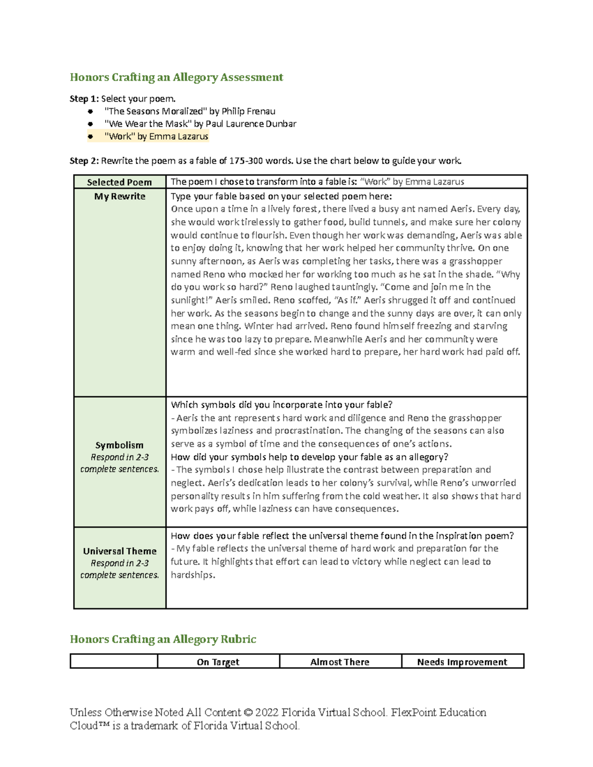 02.08 Crafting Allegory - Honors Crafting an Allegory Assessment Step 1 ...