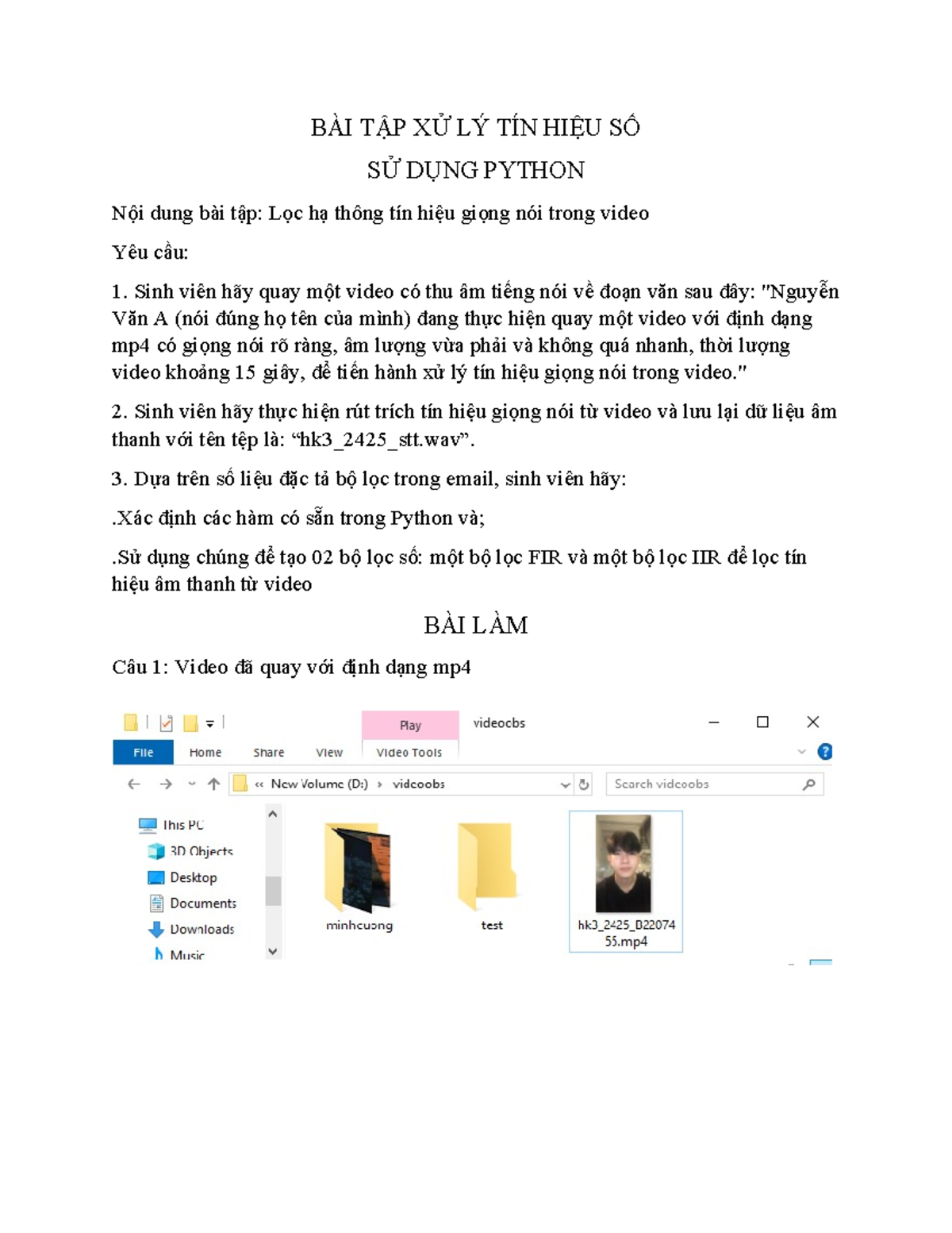 BÀI TẬP CUỐI KỲ DSP - XỬ LÝ TÍN HIỆU SỐ VỚI PYTHON - Studocu