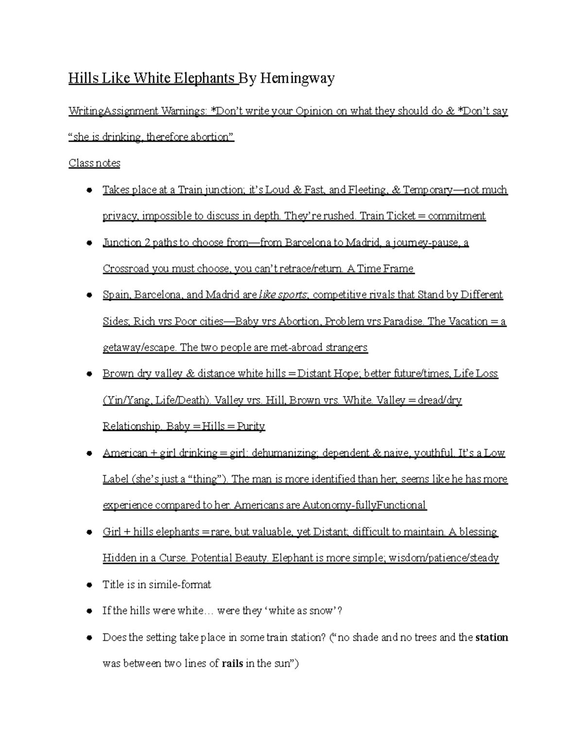 Hills like White Elephant annotated notes - Hills Like White Elephants ...