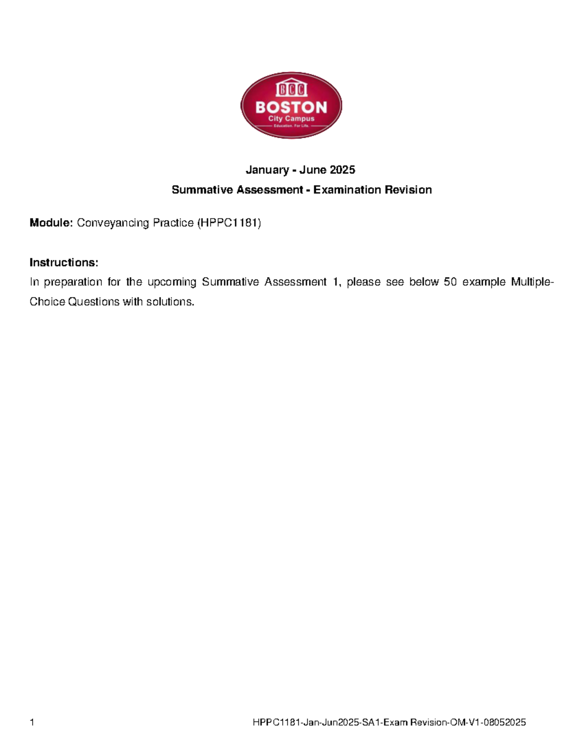 HPPC1181 Jan-Jun 2025 SA1 Exam Revision - Studocu