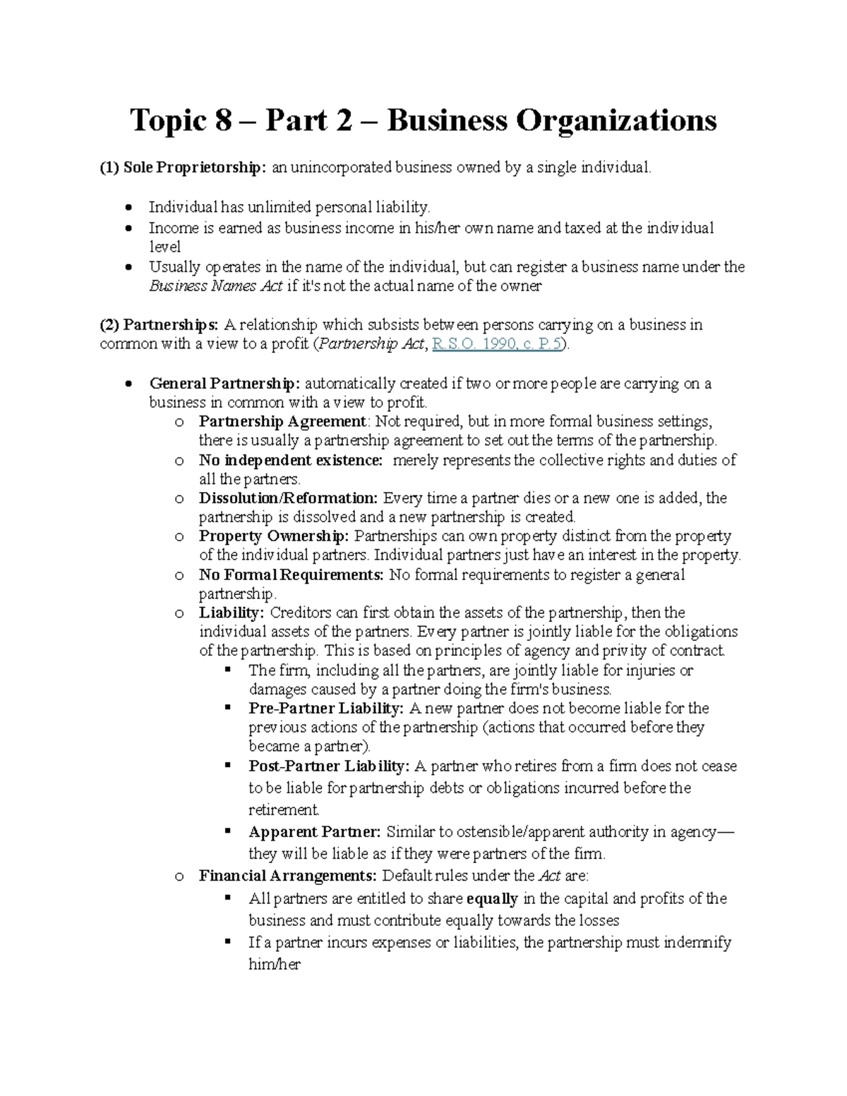 Topic 8 - Part 2: Business Organizations Overview and Key Concepts ...