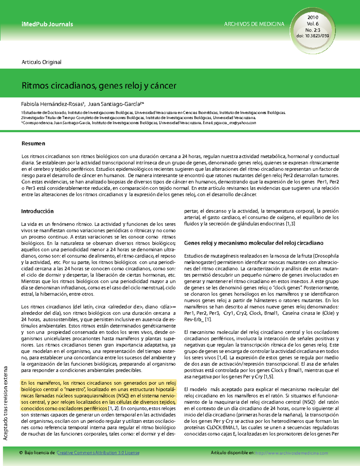 Ritmos circadianos genes reloj y cancer - © Bajo licencia de Creative ...