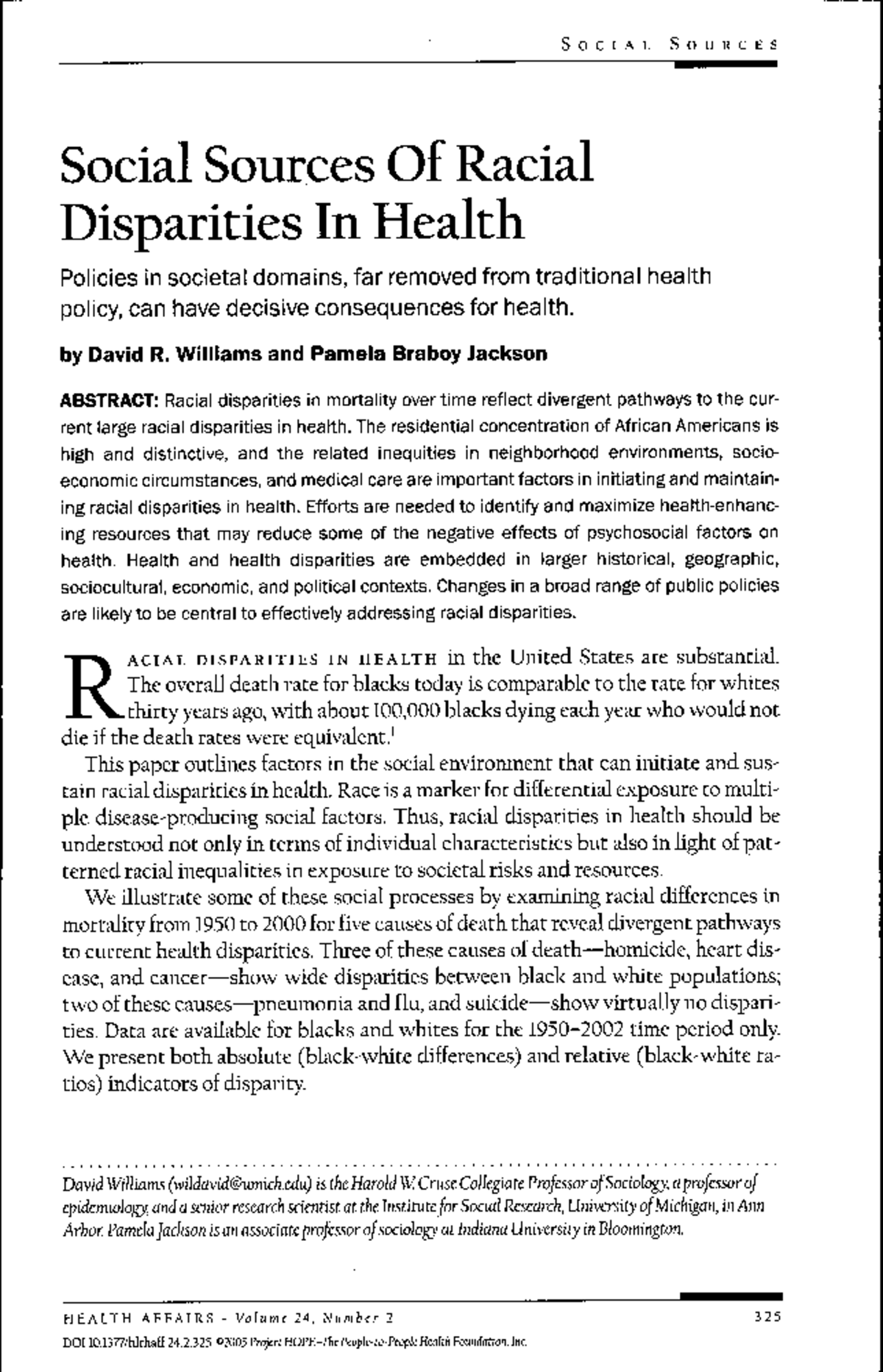 SOC 101: Social Sources of Racial Disparities in Health Analysis - Studocu