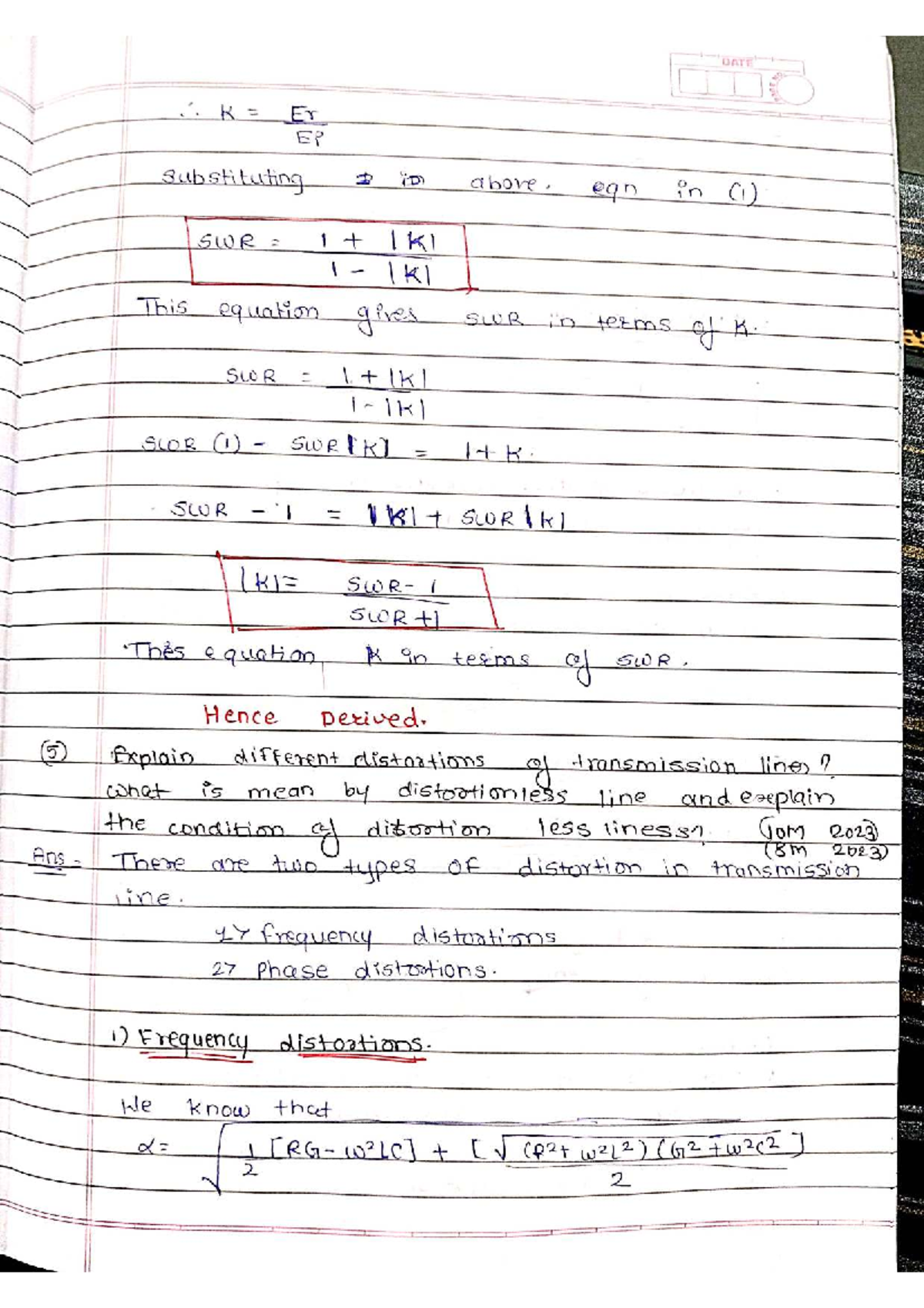 EMFT 6: Distortion in Transmission Lines & Dissipationless Lines Notes ...