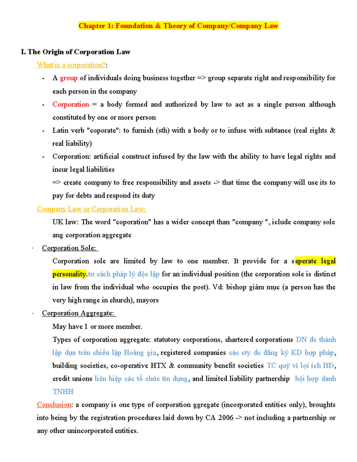 Corporation Law note - Chapter 1: Foundation & Theory of Company ...