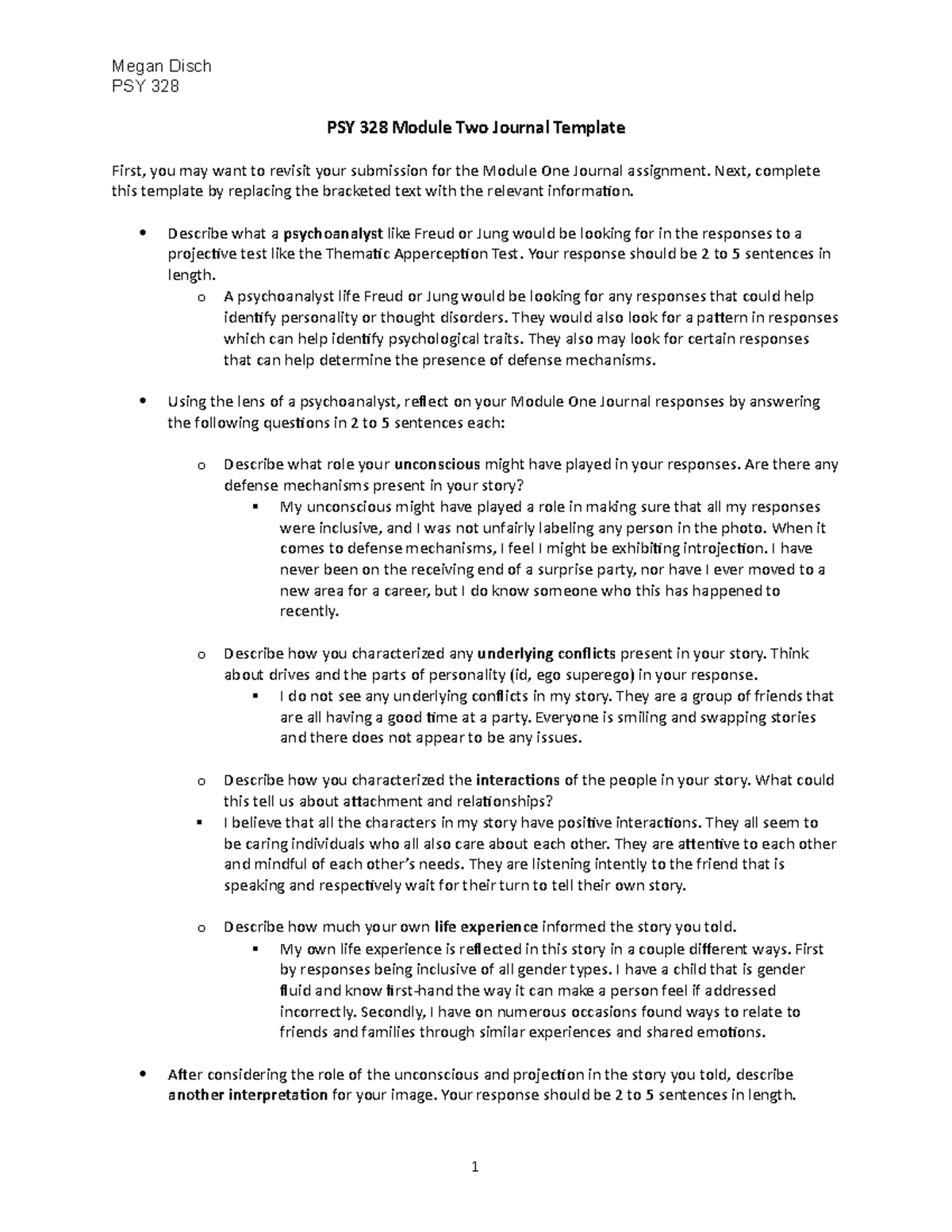 PSY 328 Module Two Psychoanalytic Journal Reflection - Studocu
