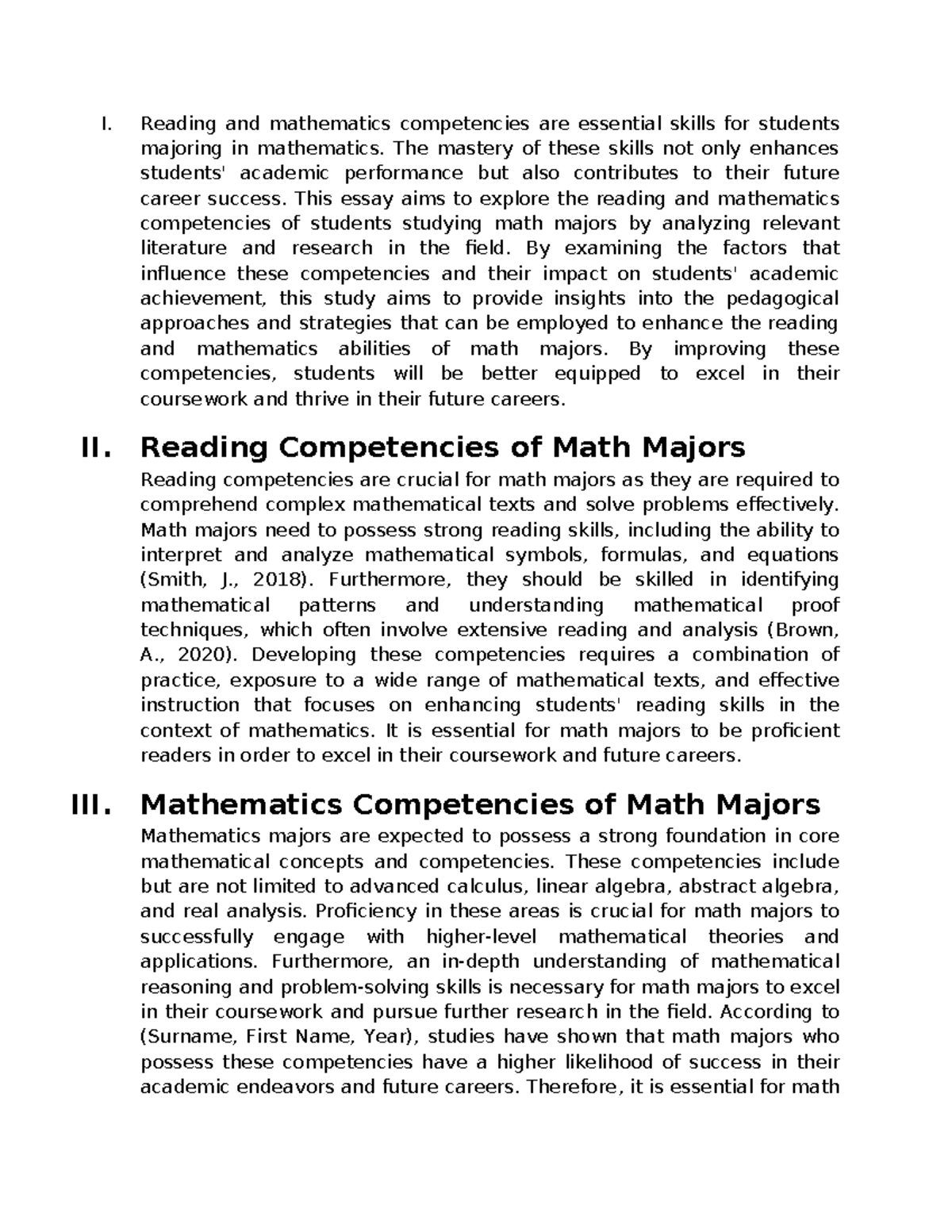 Reading and Math Competencies in Math Majors: A Comprehensive Study ...