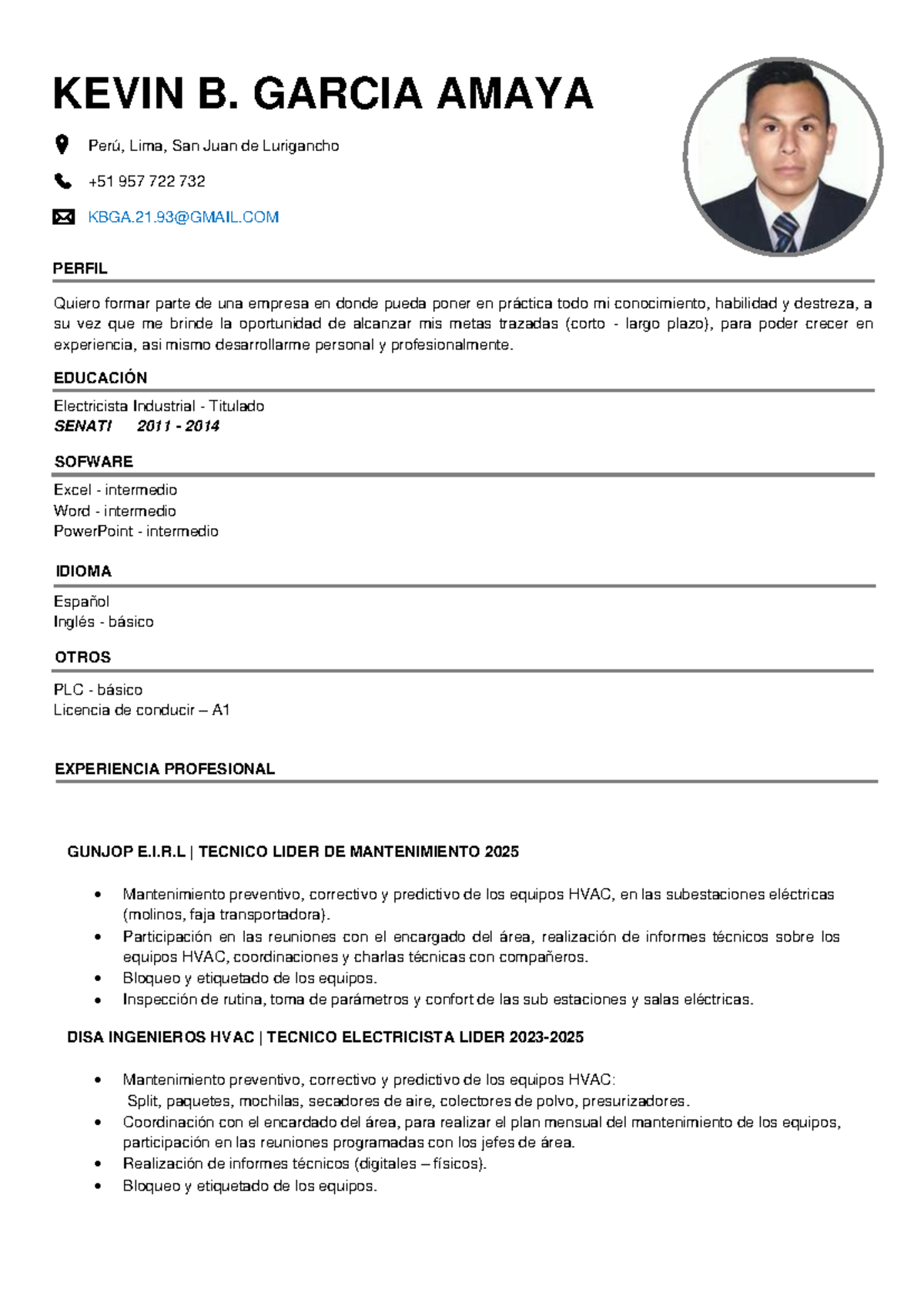 CV - Kevin B. Garcia Amaya - Electricista Industrial y Técnico HVAC ...