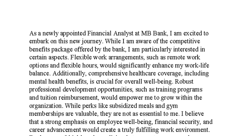 Unit 8 - Financial Analyst Benefits & Work-Life Balance Insights - Studocu