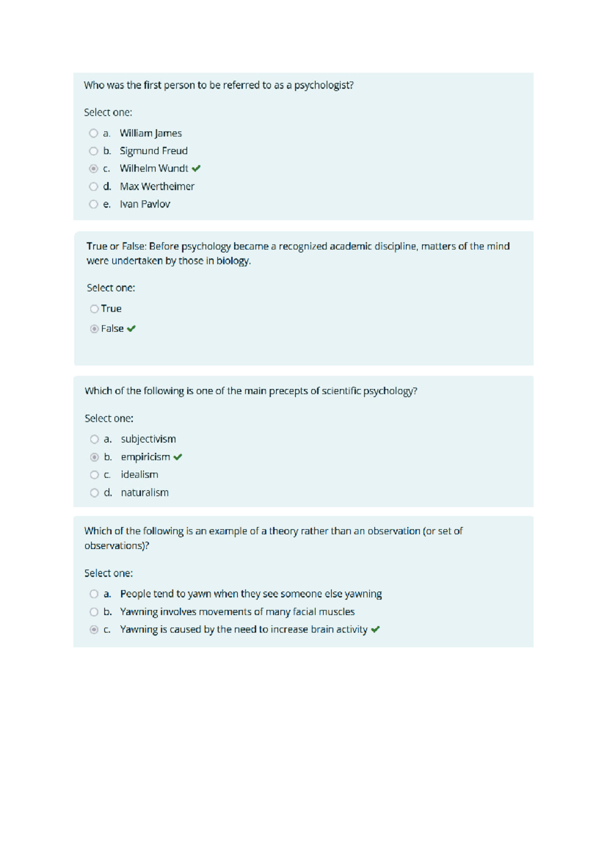 Psychology 101: Self Quiz with Answers on Key Concepts and Theories ...