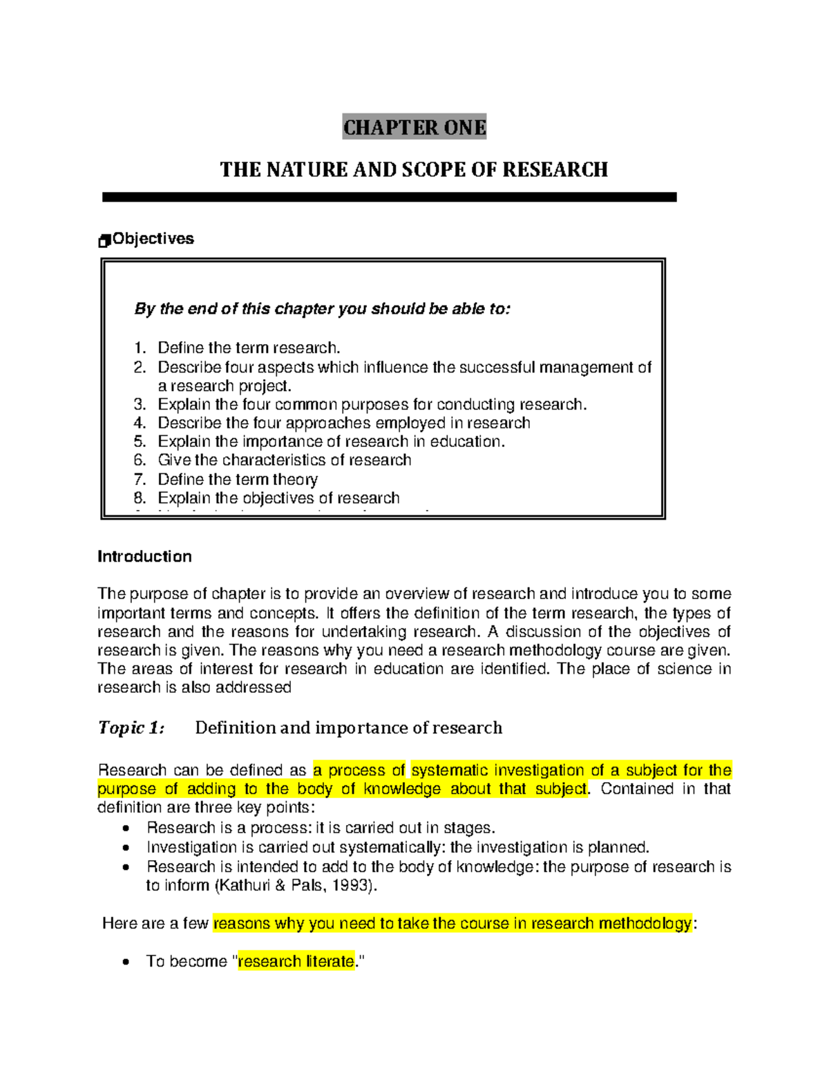 RESEARCH METHODS LESSON NOTES 1-4: NATURE, SCOPE & TYPES OF RESEARCH ...
