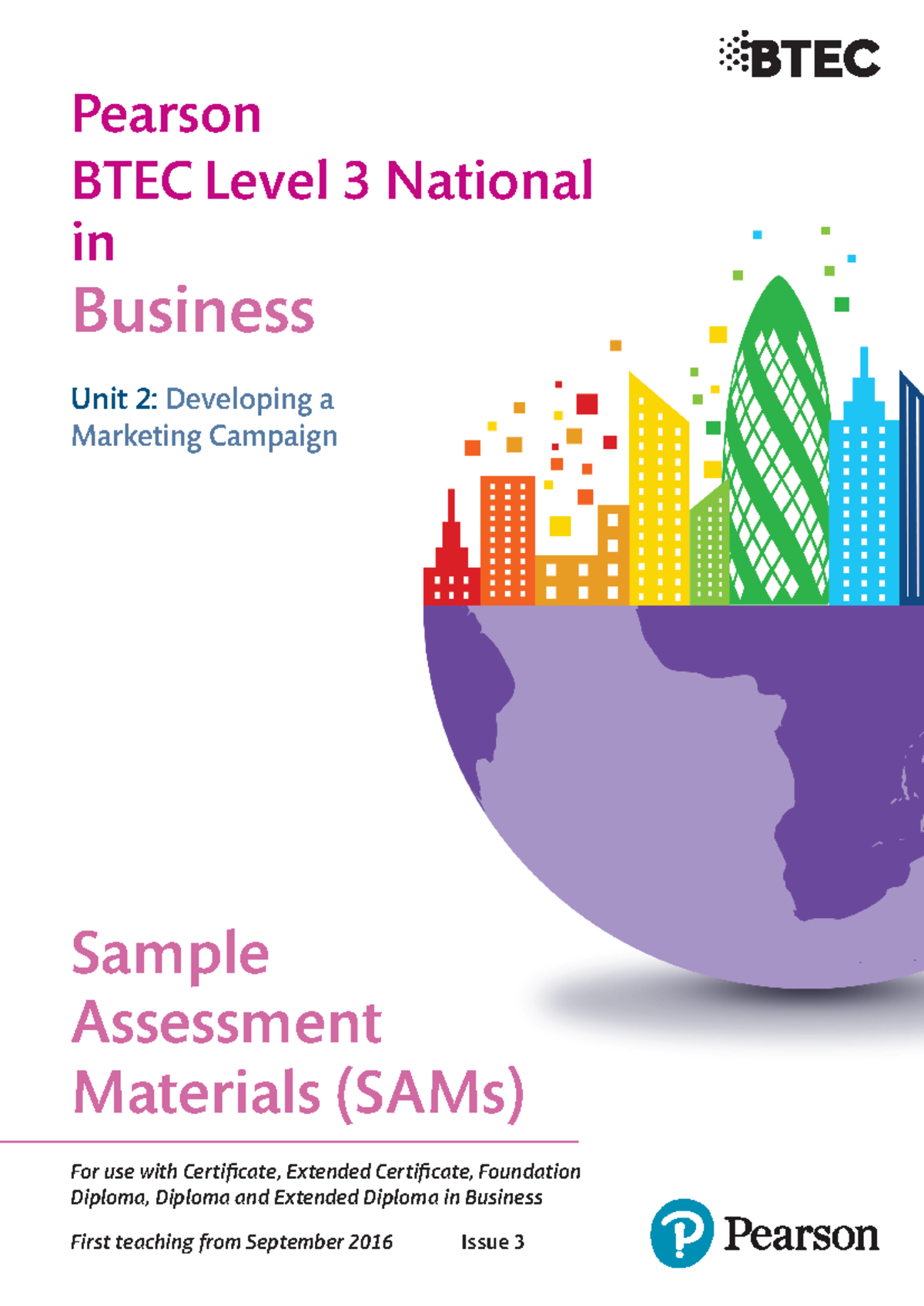 BTEC L3 Business Unit 2 Final Sample Assessment Materials: Marketing ...