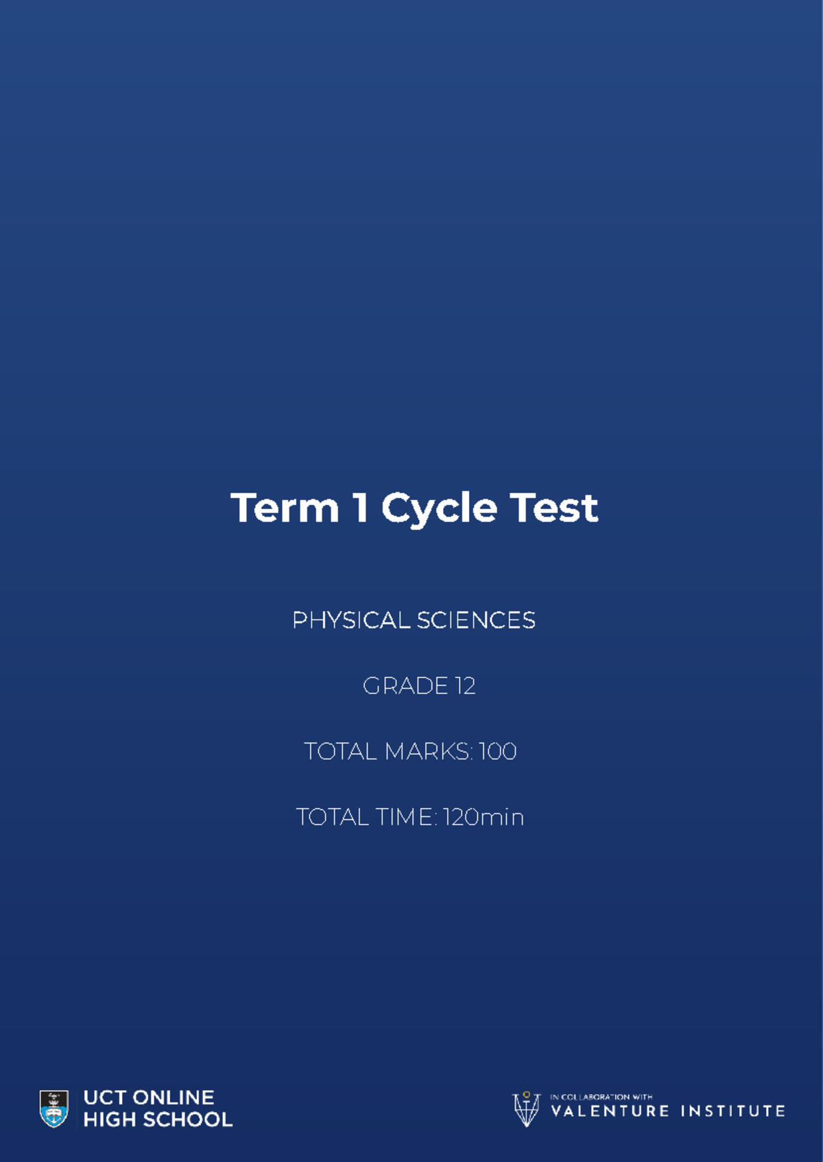 G12 Physical Sciences Term1 Cycle Test - Term 1 Cycle Test PHYSICAL ...