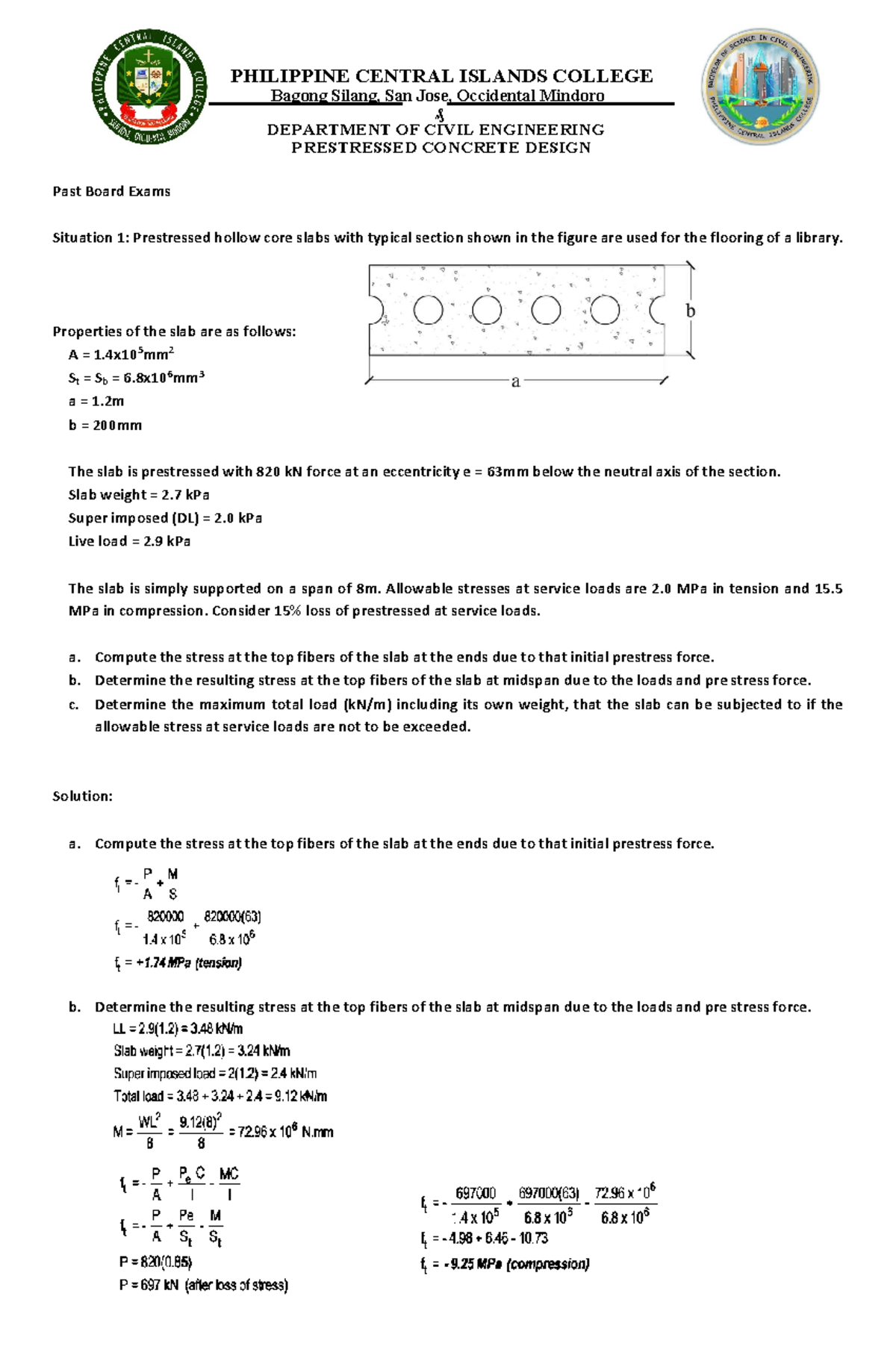 CE 101: Prestressed Concrete Design - Past Board Exam Solutions - Studocu
