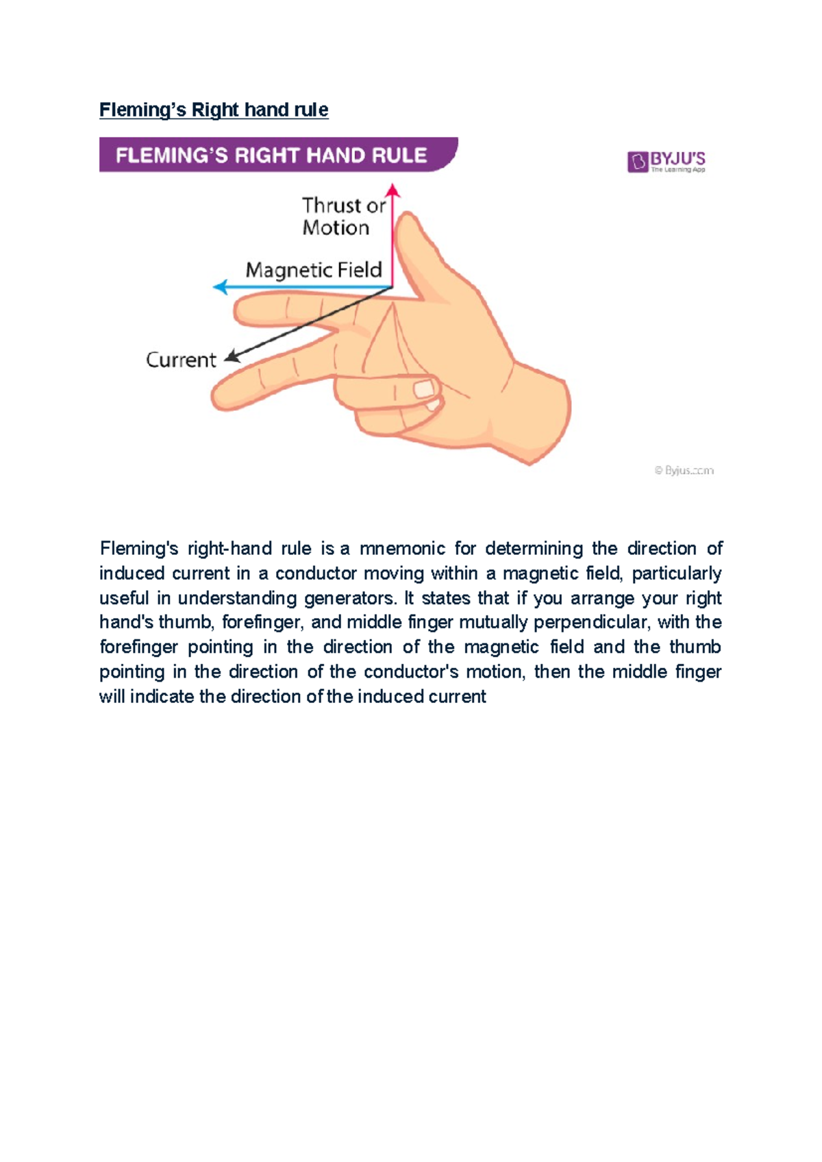 DC Motor: Fleming's Left & Right Hand Rules Explained - Studocu