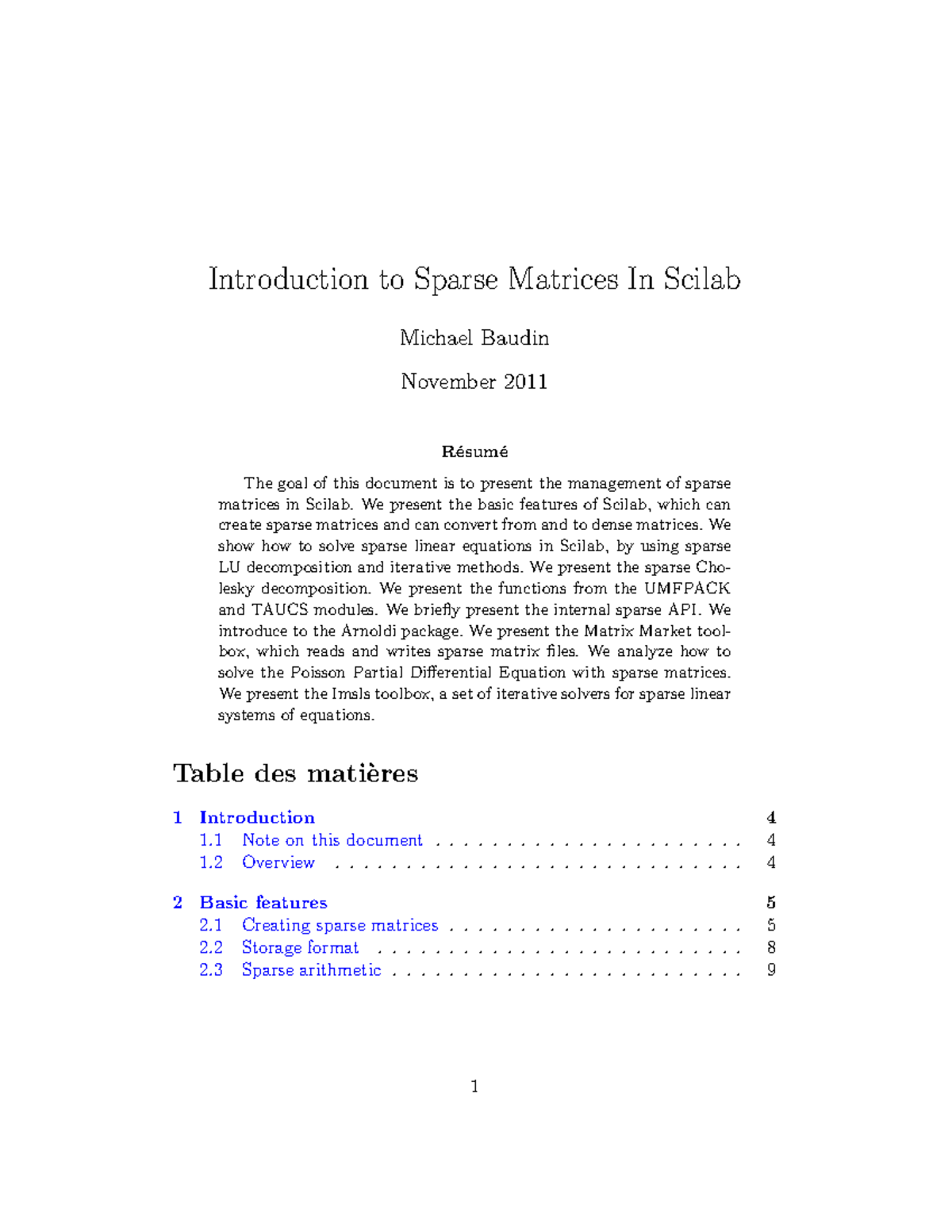 Introduction To Sparse Matrices In Scilab By Michael Baudin Scisparse V0 Introduction To