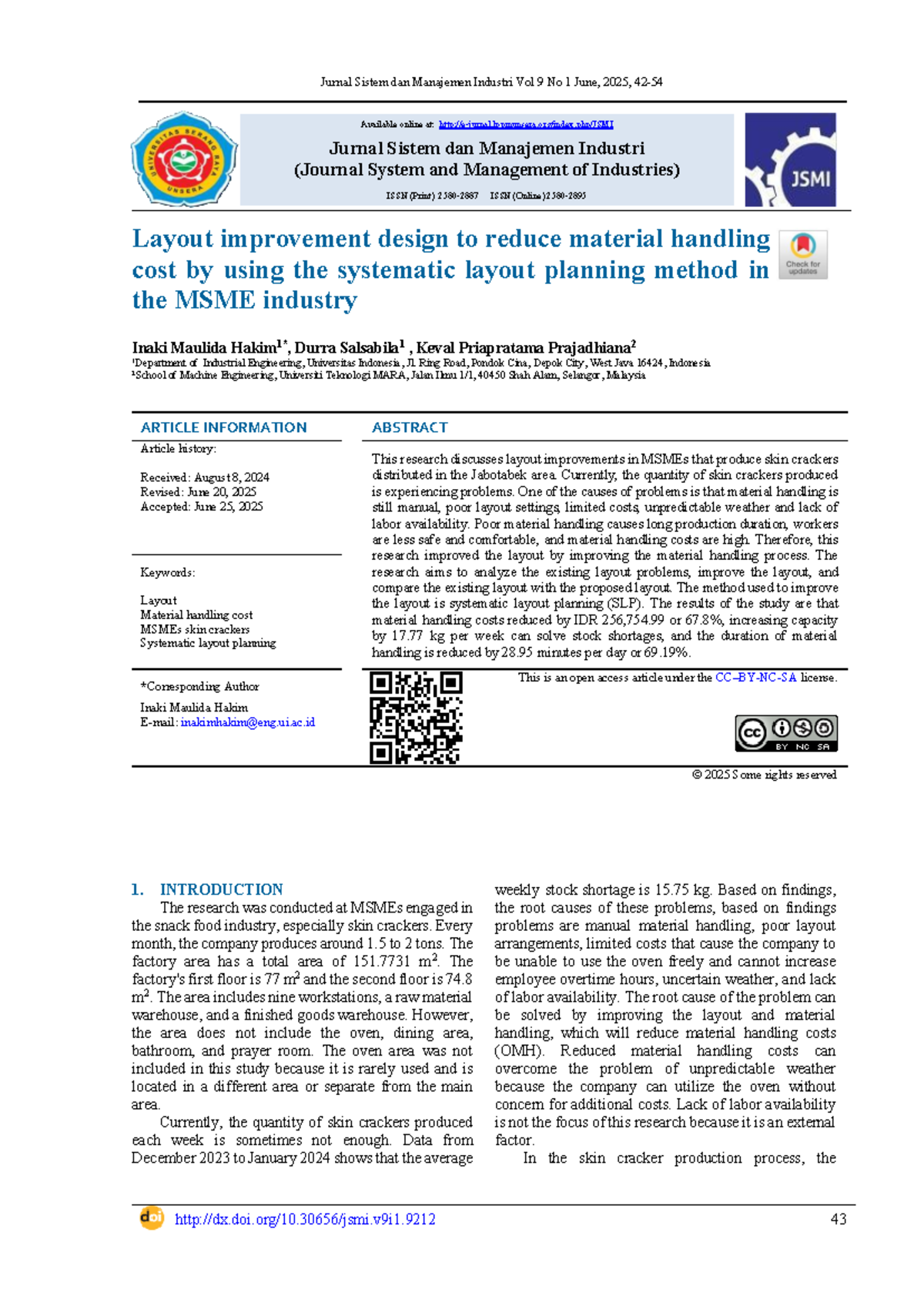 Layout Improvement for Material Handling Cost Reduction in MSME (IE ...