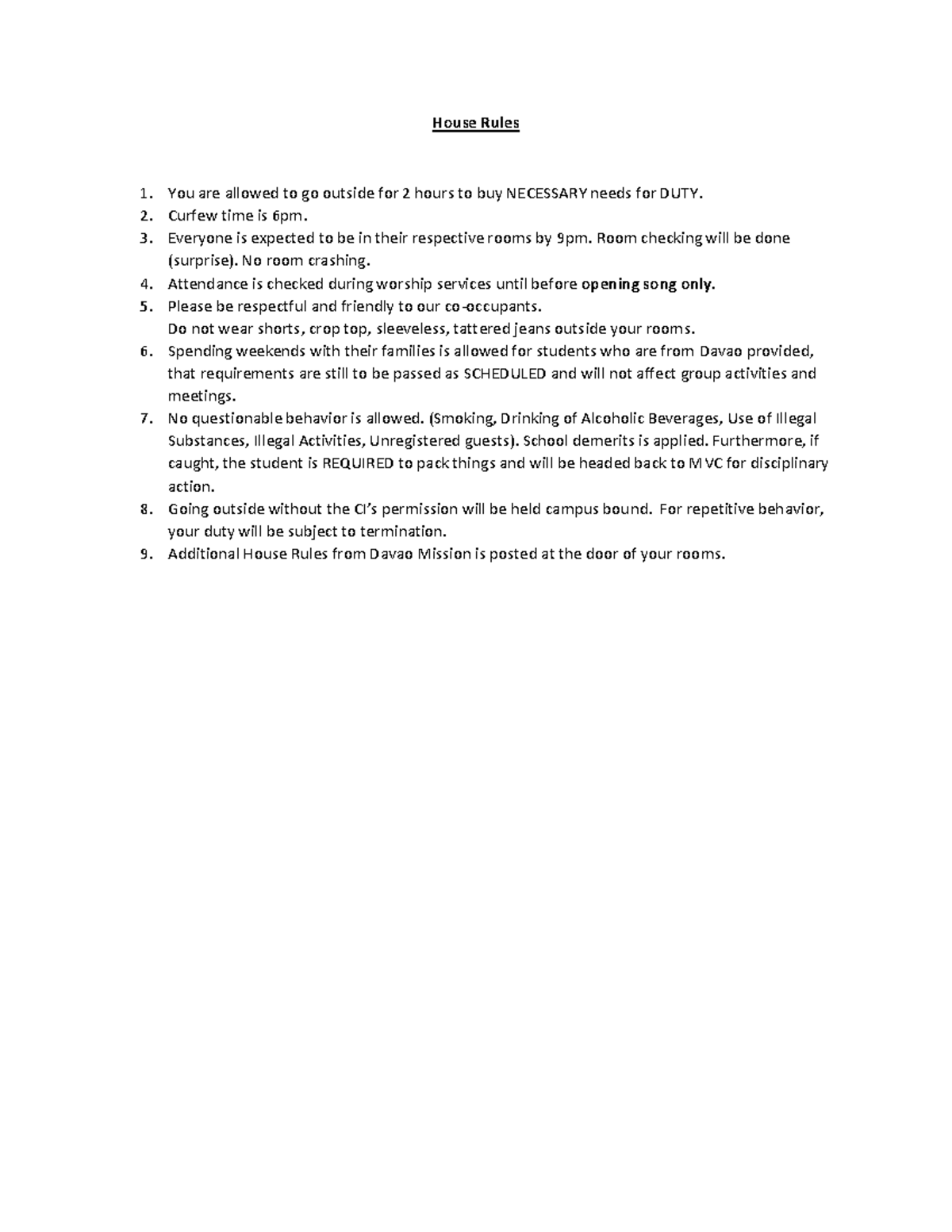 House Rules for Students: Individual Requirements and Conduct - Studocu