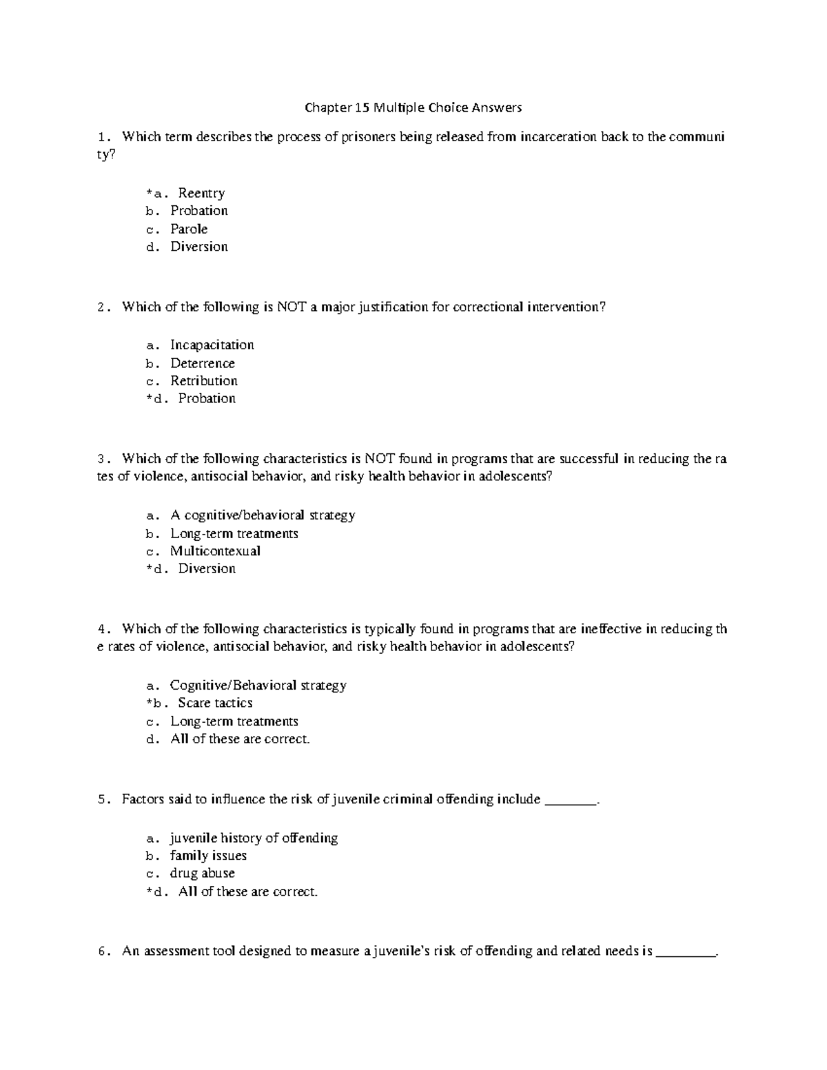 Chapter 15 MC Quiz Answers - Corrections & Juvenile Justice - Studocu