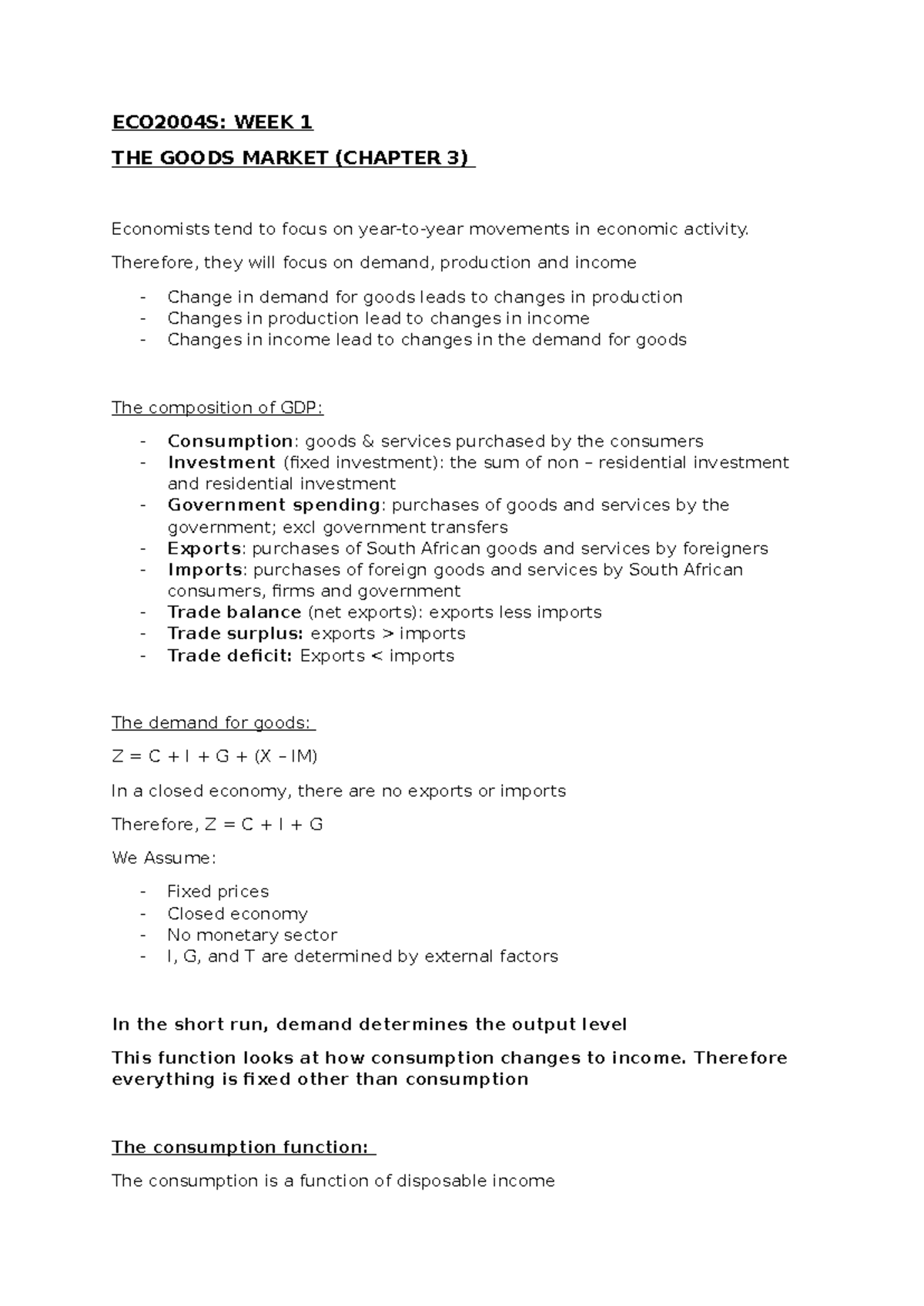 ECO2004 S- chapter 3 - Just summaries - ECO2004S: WEEK 1 THE GOODS ...